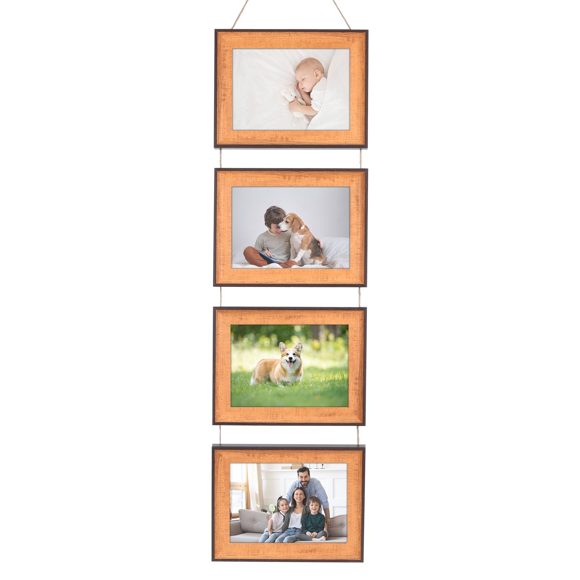 Unique Bargains Hanging Collage Photo Frames with Rope Brown Four ...