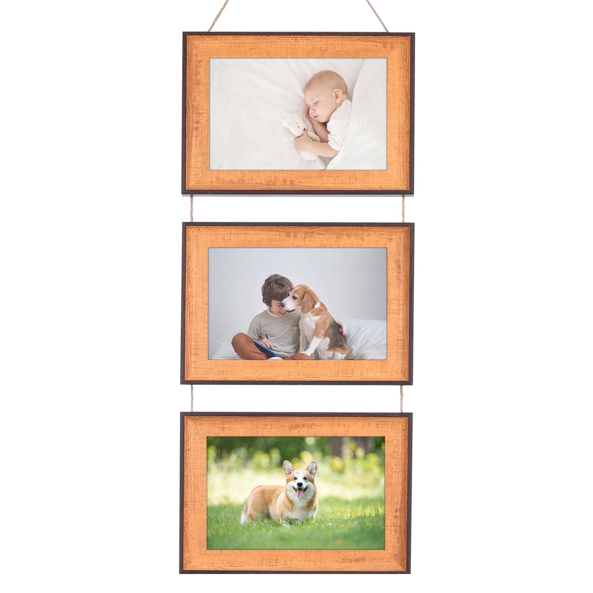 Unique Bargains Hanging Collage Photo Frames with Rope Brown Three ...