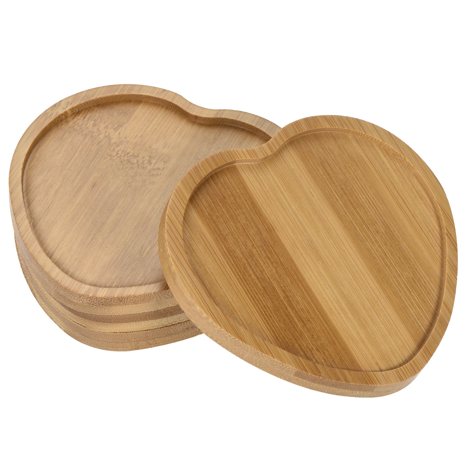 Unique Bargains Heart Brown Bamboo Drip Tray with 4 Count - Walmart.com