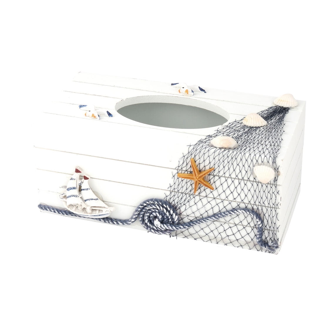 Unique Bargains Household Wood Sailing Ship Shell Ornament Tissue Box ...
