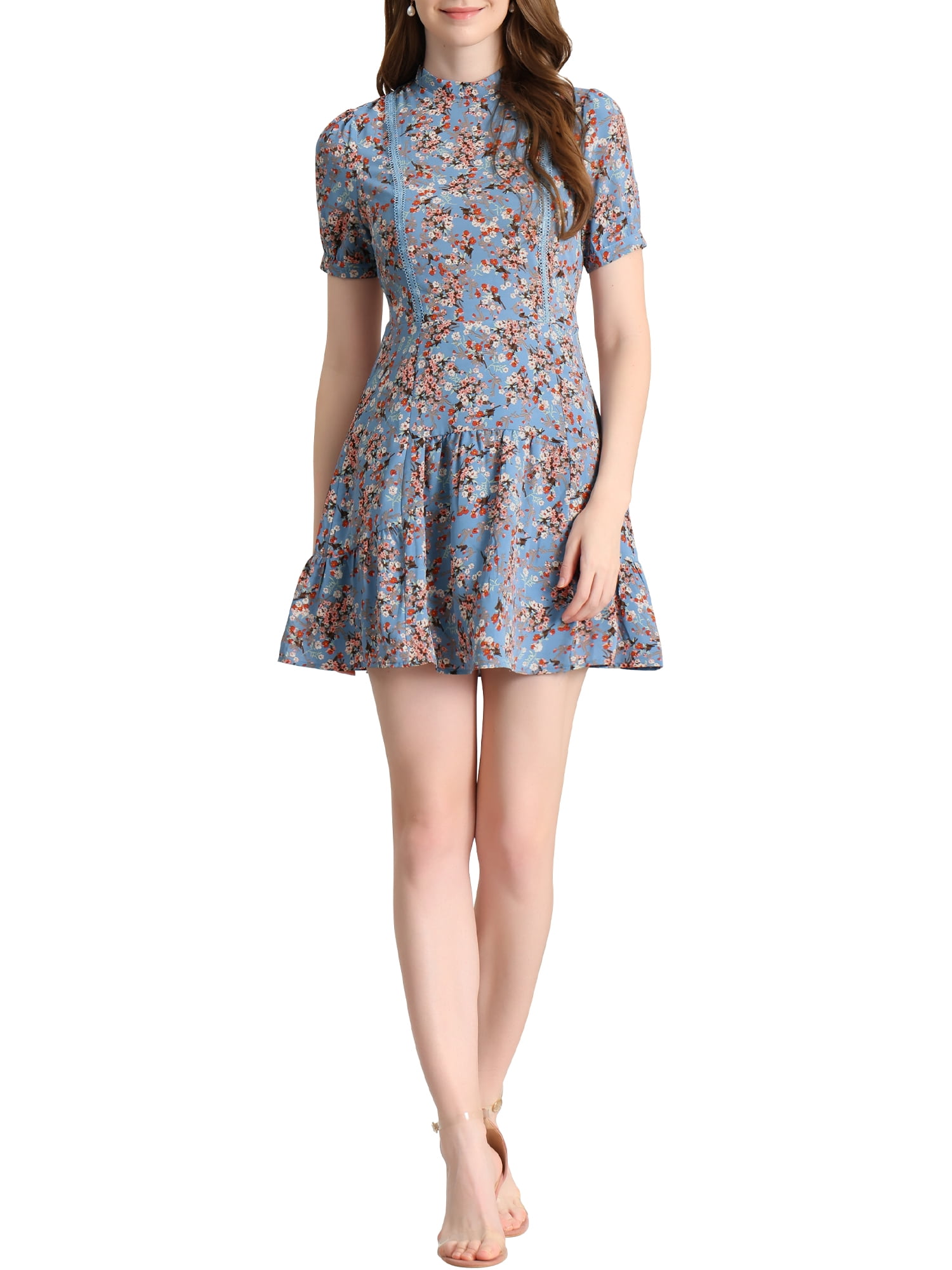 Unique Bargains Junior's Elegant Short Sleeve Floral Summer Above the ...