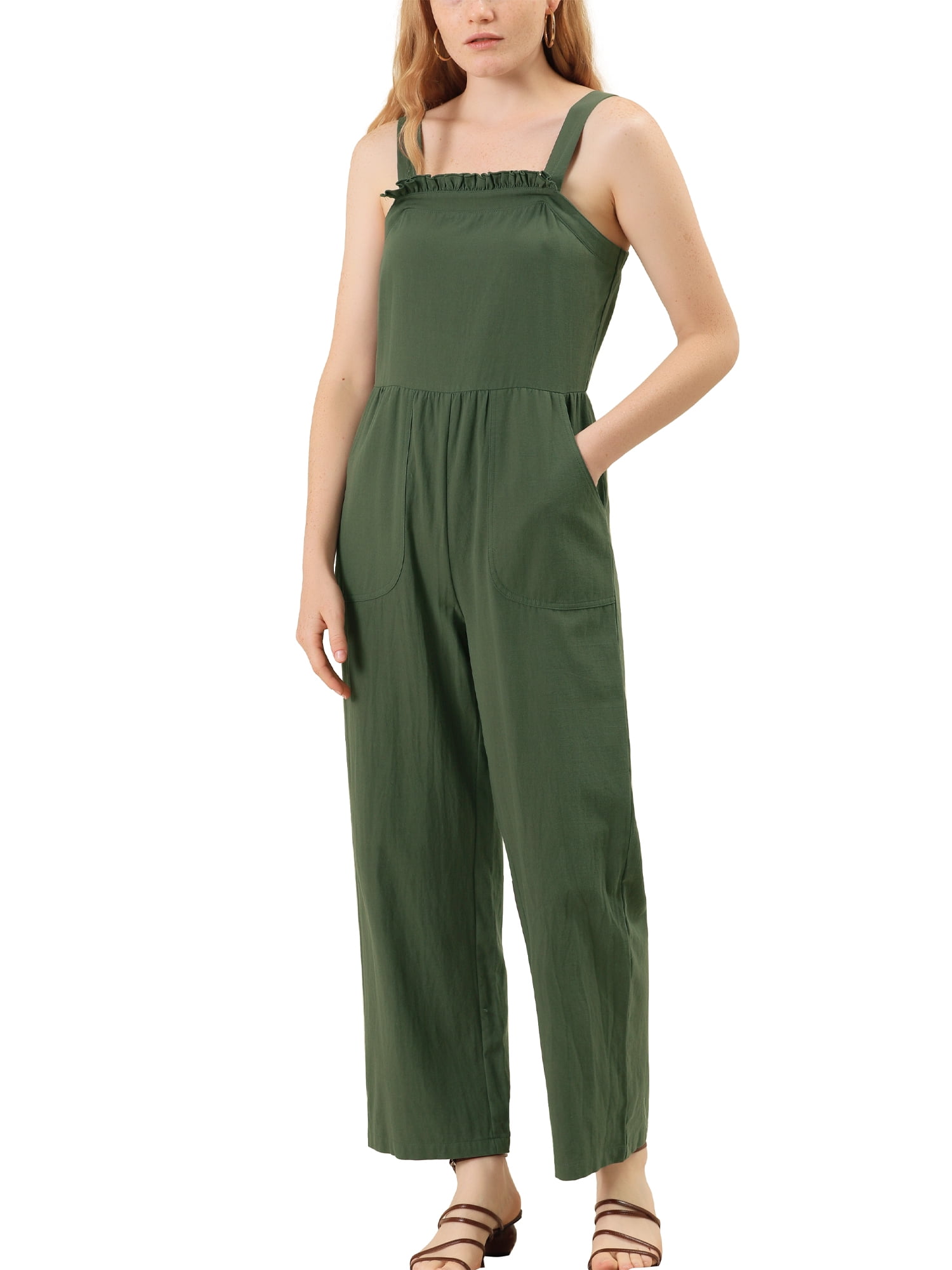 Unique Bargains Junior's Ruffled Neck Country Style Casual Jumpsuit ...