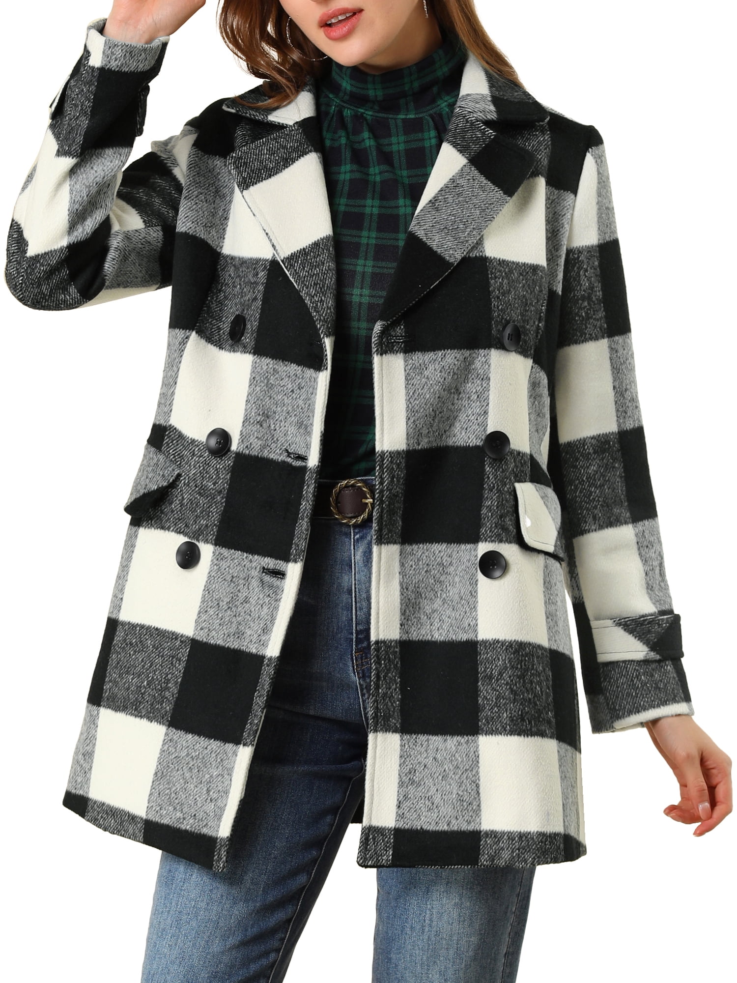 Unique Bargains Juniors Notched Lapel Long Sleeves Double Breasted ... Unique Bargains Juniors Notched Lapel Long Sleeves Double Breasted ...