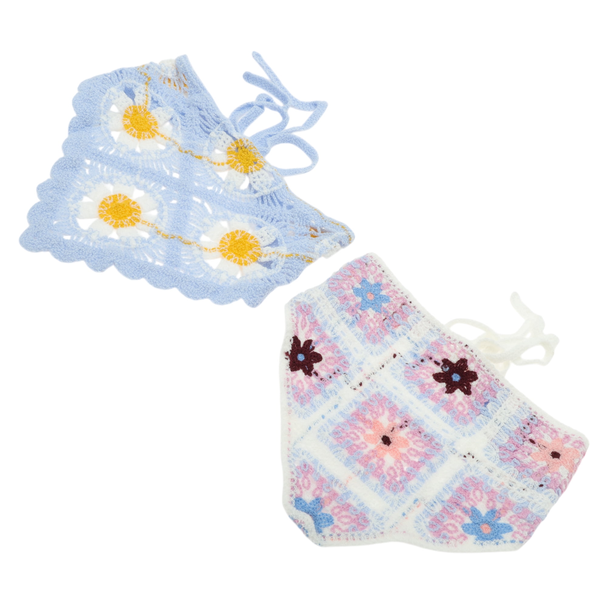 Unique Bargains Knitted Triangle Bandana 2 Pcs White Purple Sky Blue ...
