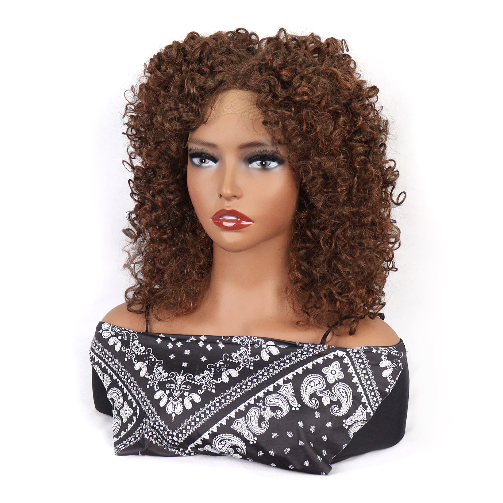 Unique Bargains Lace Front Wigs for Women 14" Dark Brown Medium Long ...