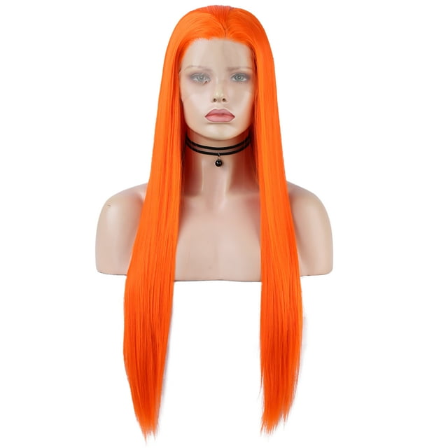 Unique Bargains Lace Front Wigs for Women 24" Bright Orange Long ...