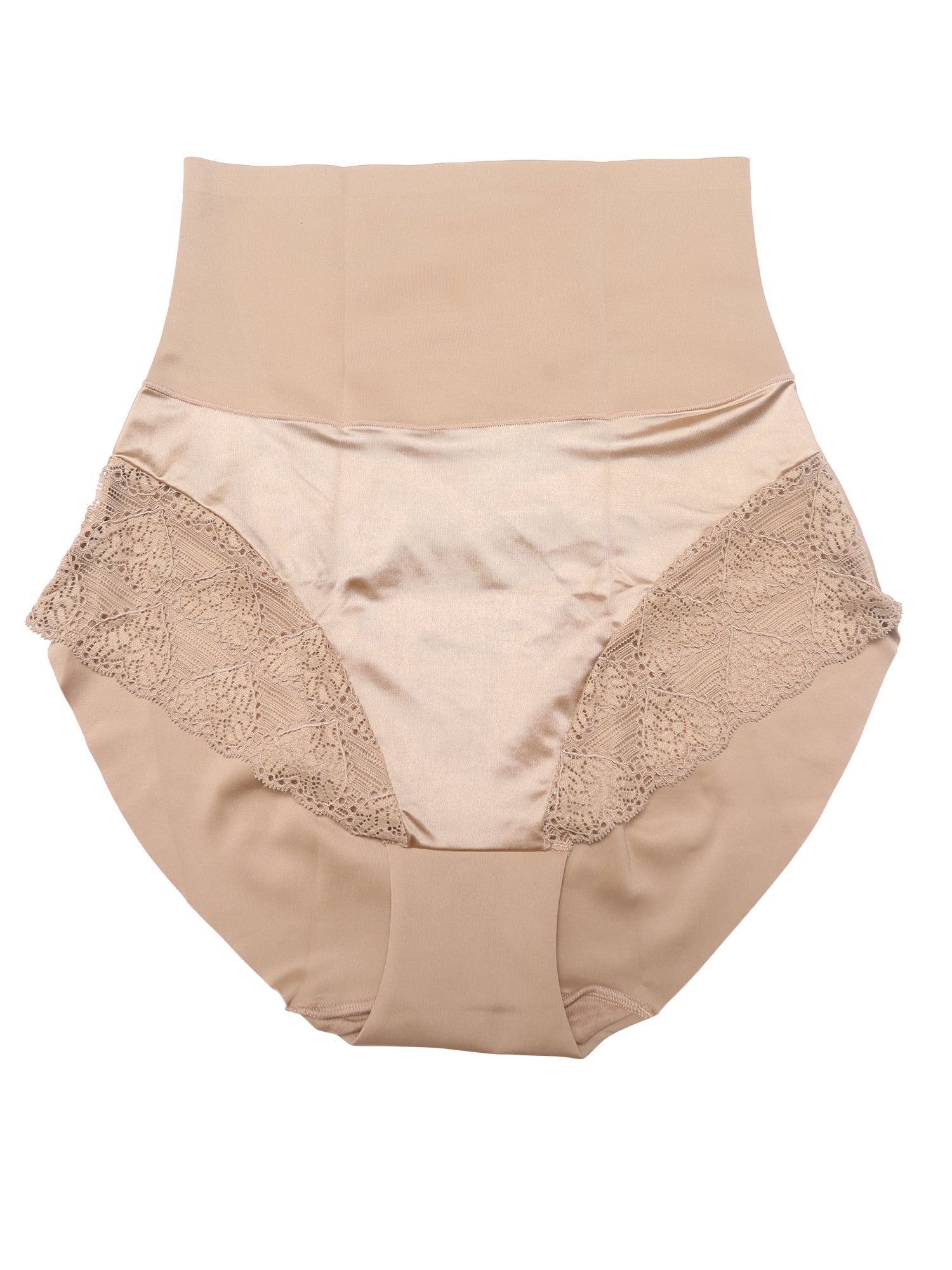 Unique Bargains Lace Trimmed High Waisted Tummy Briefs 3XL Light Brown ...