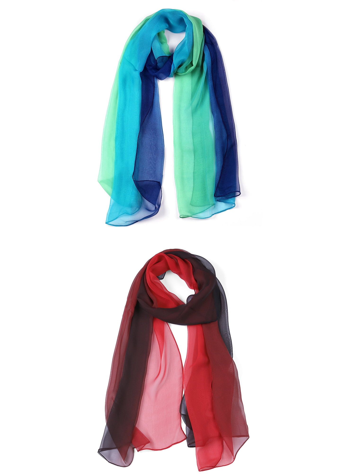 Unique Bargains Long Chiffon Lightweight Scarf Gradient Color Scarves ...