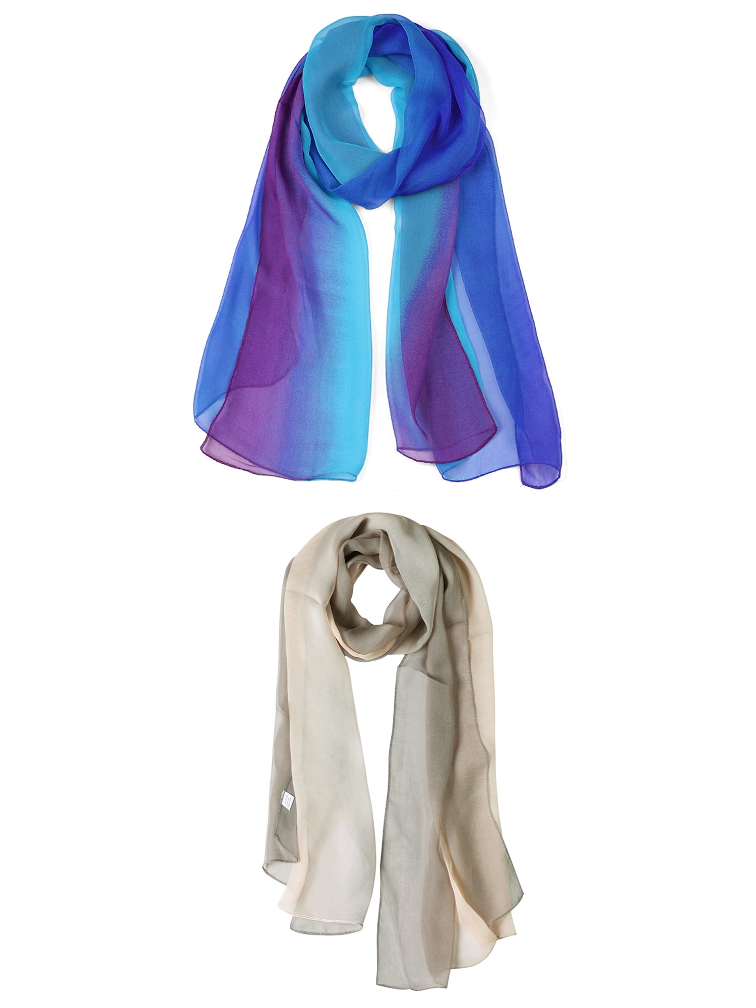 Unique Bargains Long Chiffon Scarf Gradient Color Royal Blue Gray Beige ...