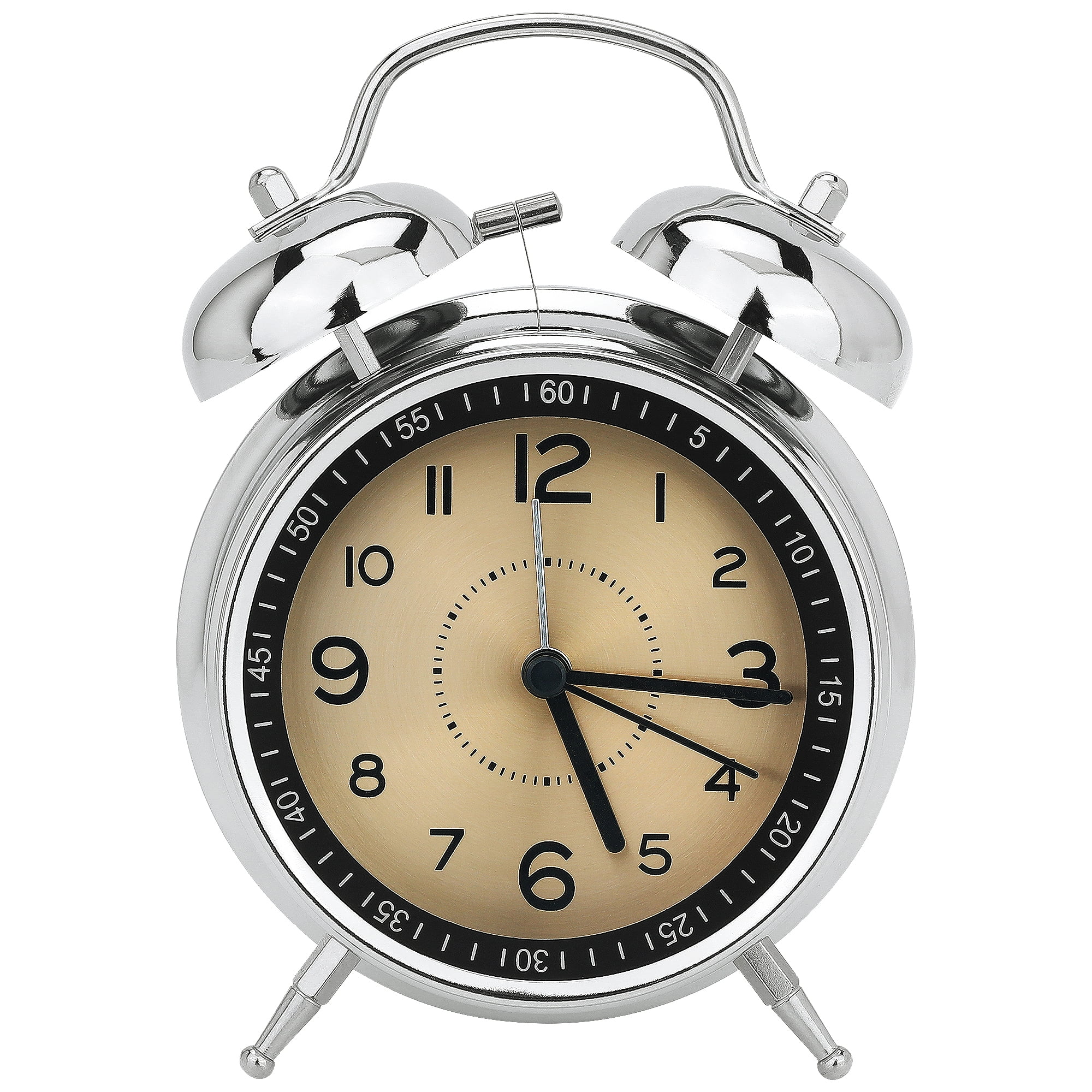 Unique Bargains Loud Bell Sound Metal Mechanical Alarm Clock Gold 4.5"L ...