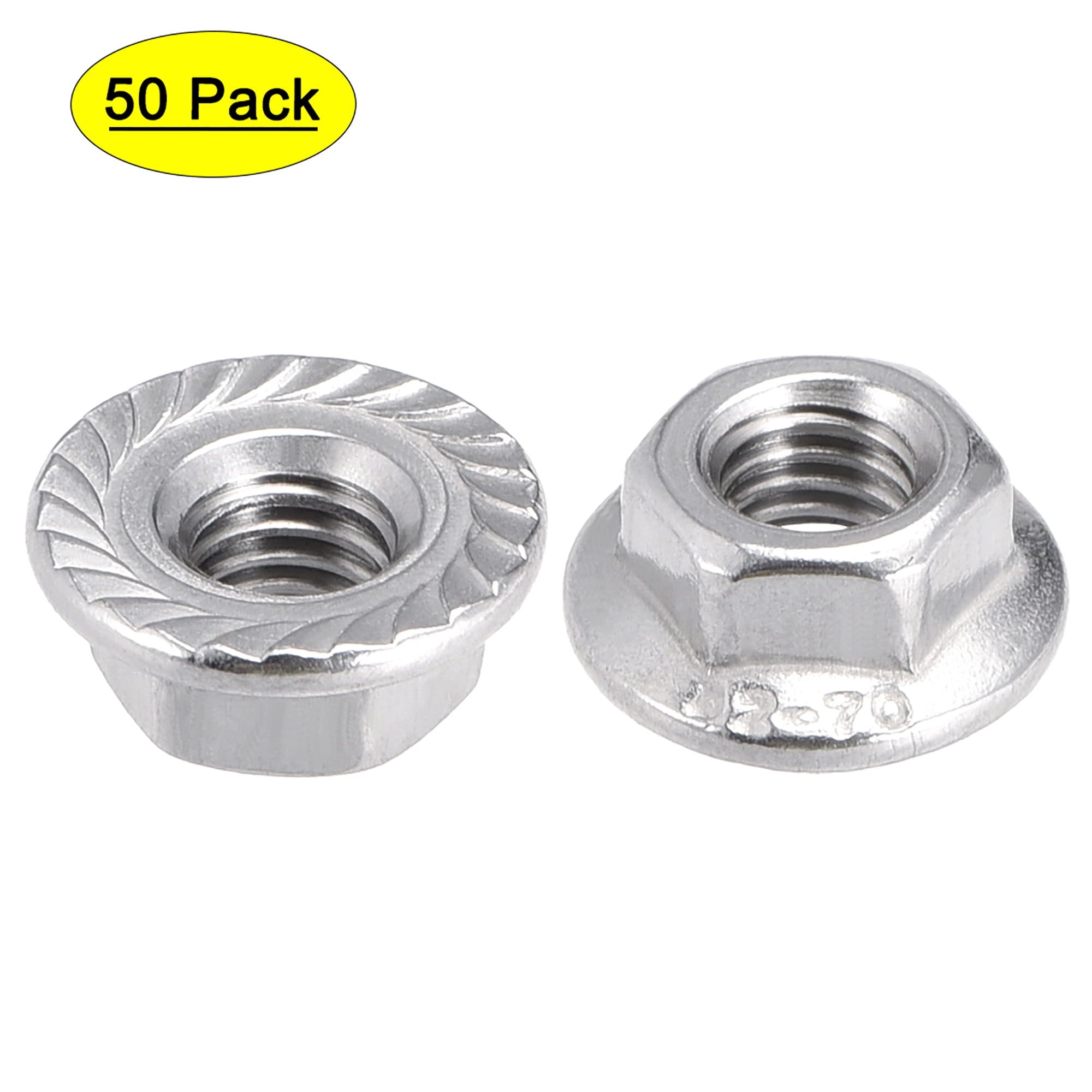 Unique Bargains M5x0.8mm Serrated Flange Hex Lock Nuts, 50Pack 304 Stainless Steel Non-Slip ...
