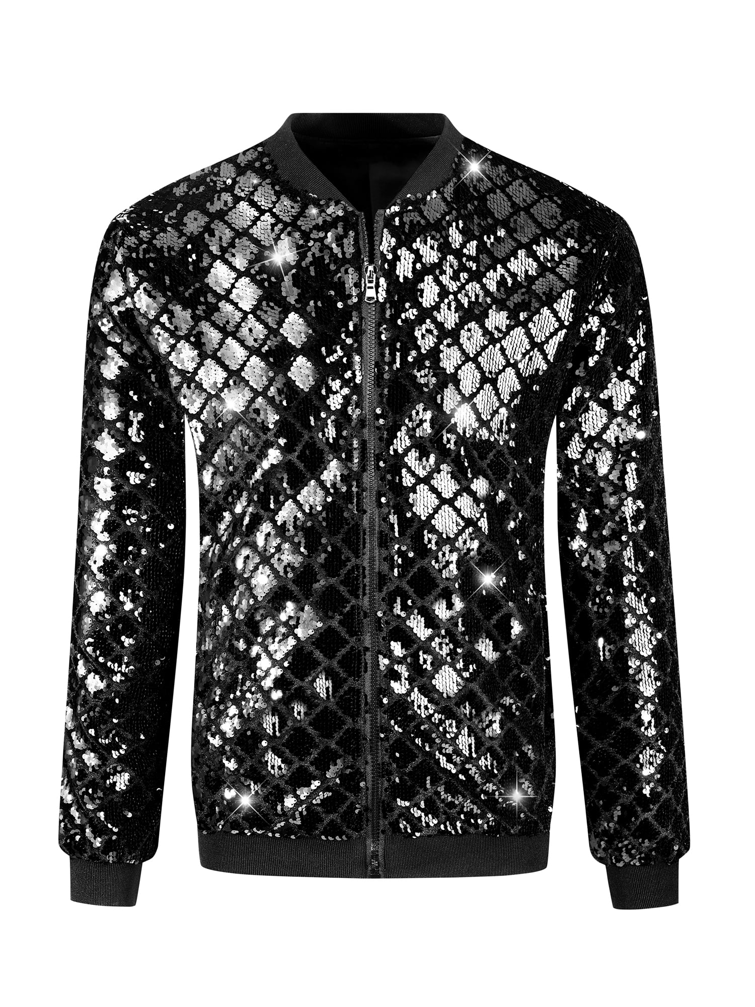 Unique Bargains Men's Argyle Sequin Baseball Party Club Shiny Bomber ...
