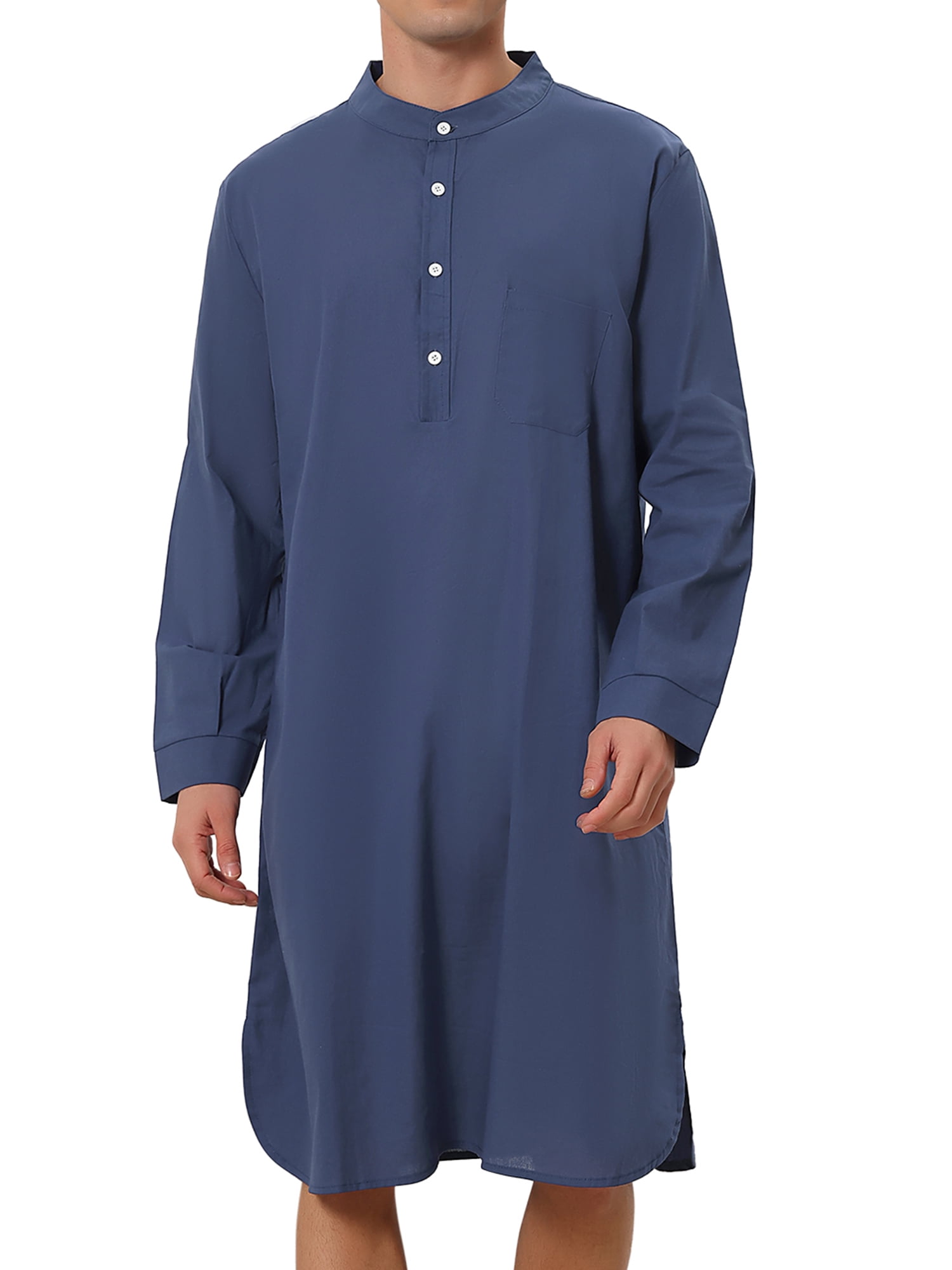 Unique Bargains Men's Banded Collar Nightshirt Sleep Shirt Nightgown M ...