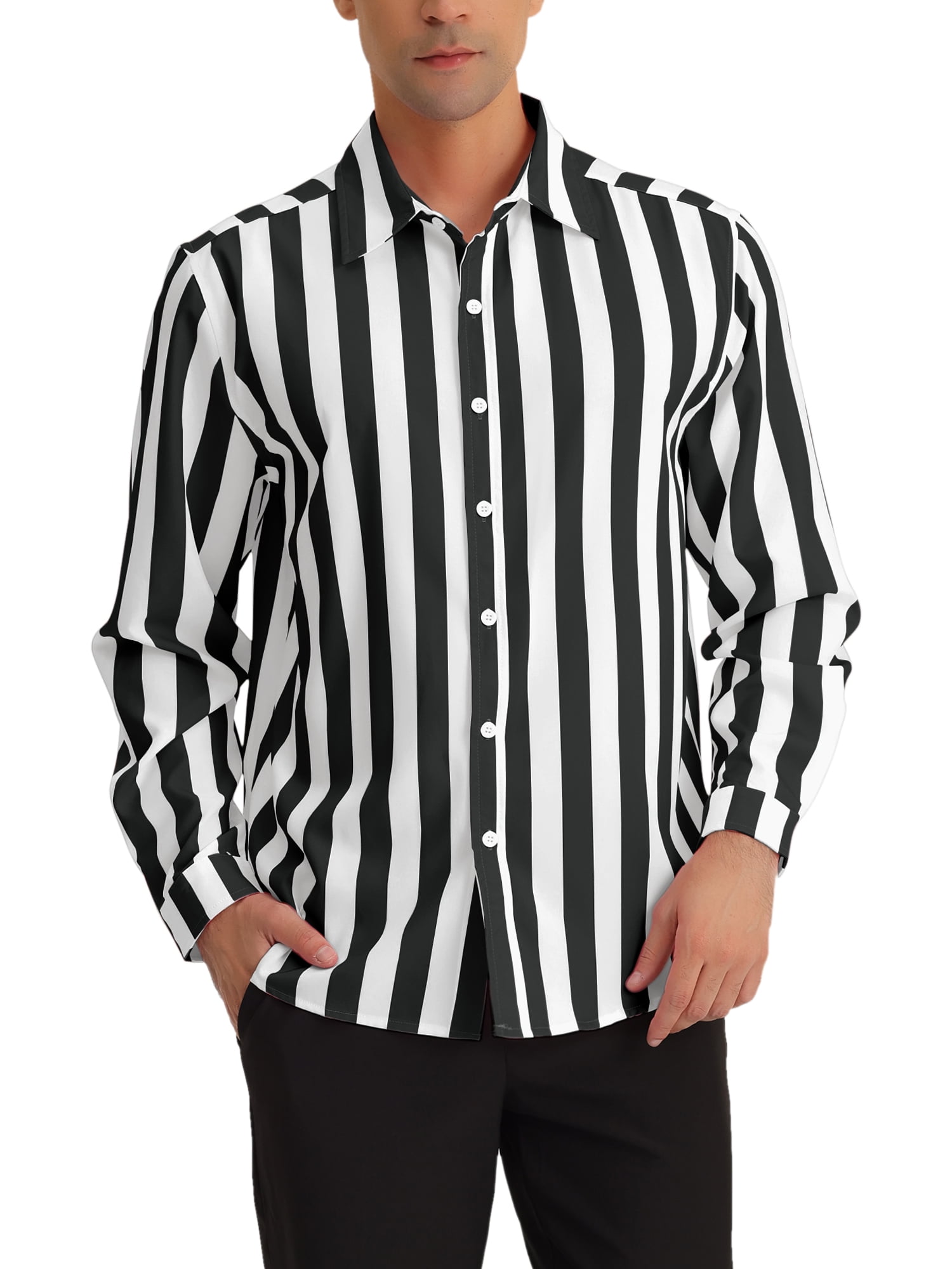 Unique Bargains Men's Casual Striped Long Sleeves Button Down Dress ...