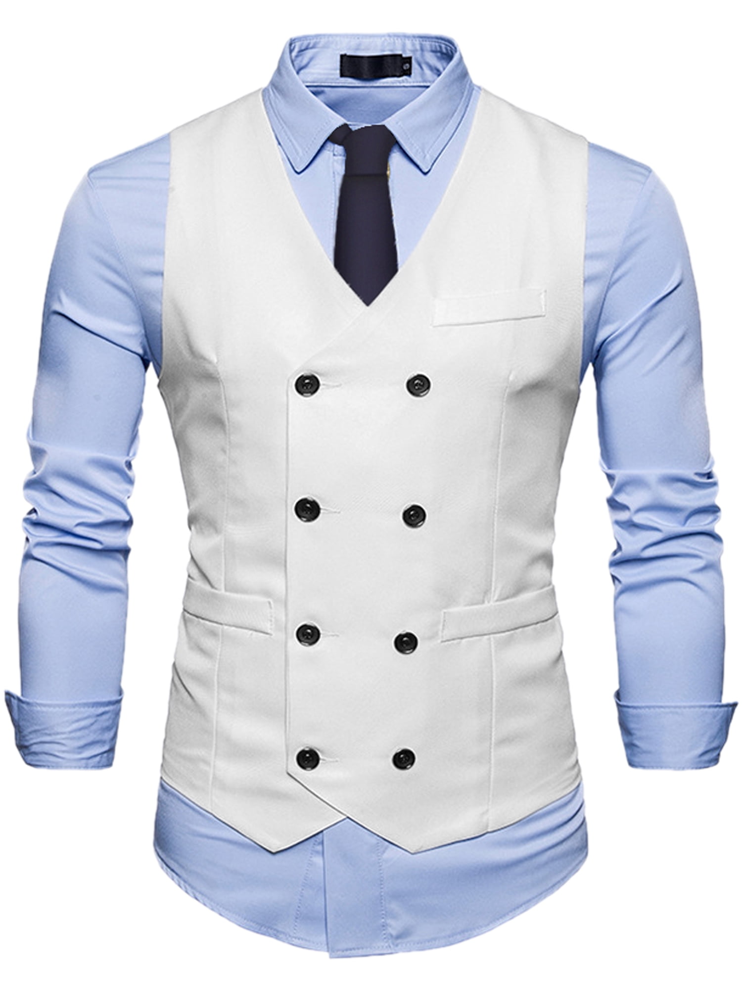 Unique Bargains Men's Double Breasted V-Neck Slim Fit Formal Wedding ...