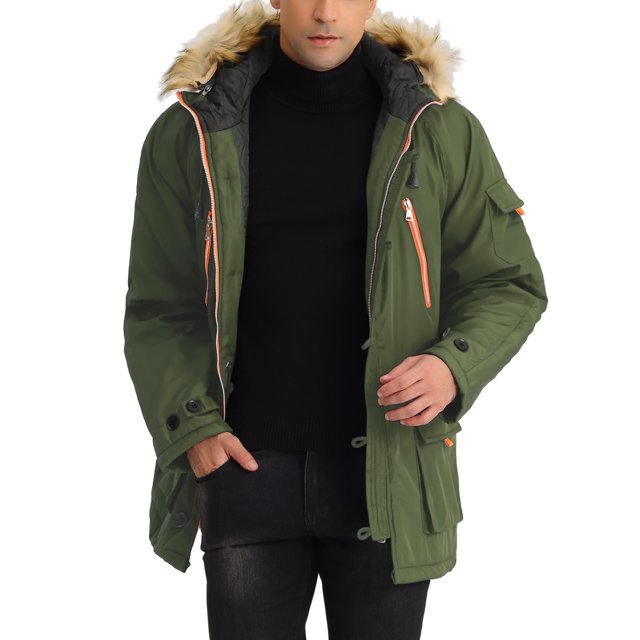 Unique Bargains Mens Hooded Parka Jacket Zip Up Puffer Overcoat Snow Coat