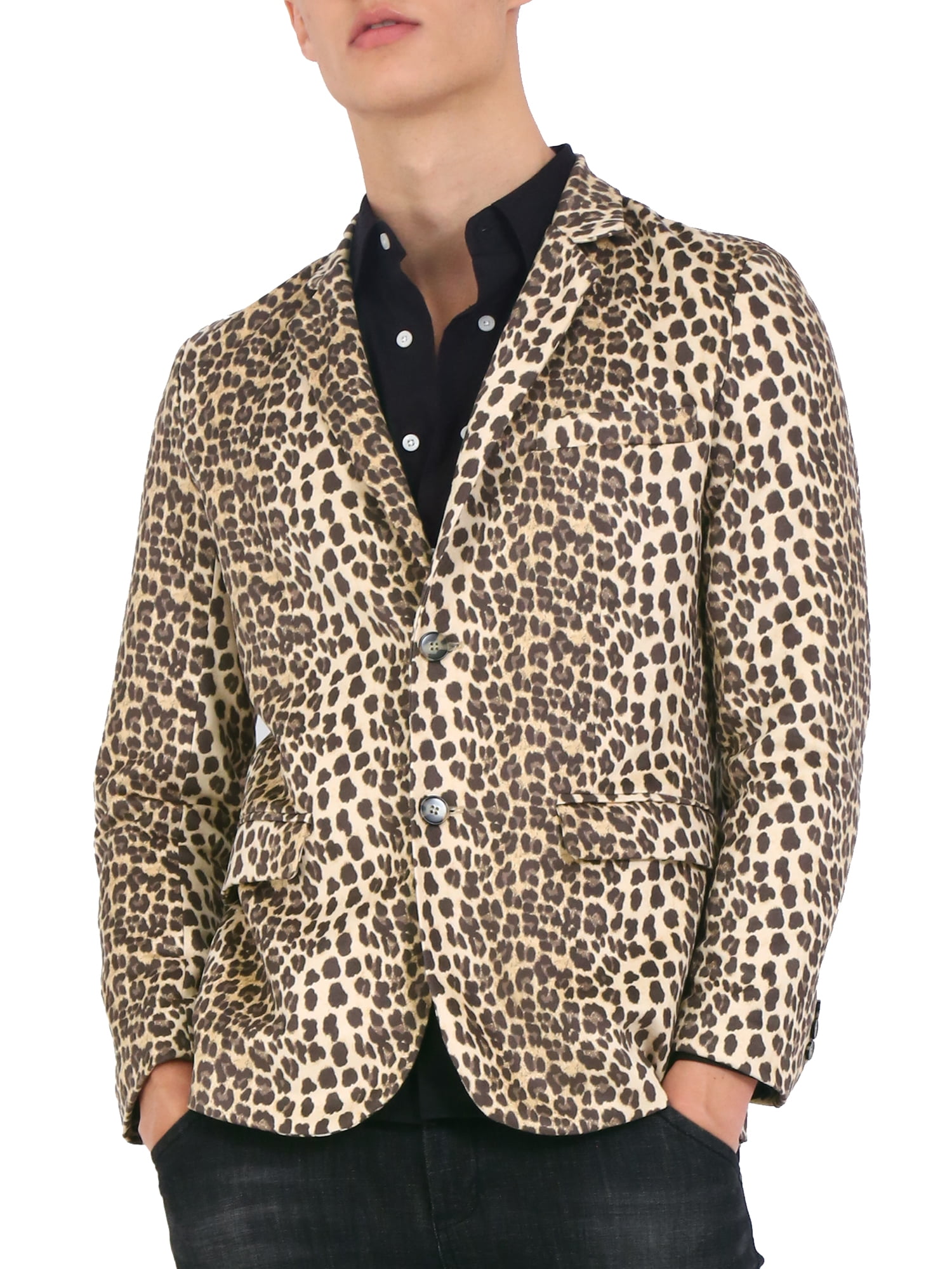 Unique Bargains Men's Leopard Animal Print Notched Lapel Slim Fit ...