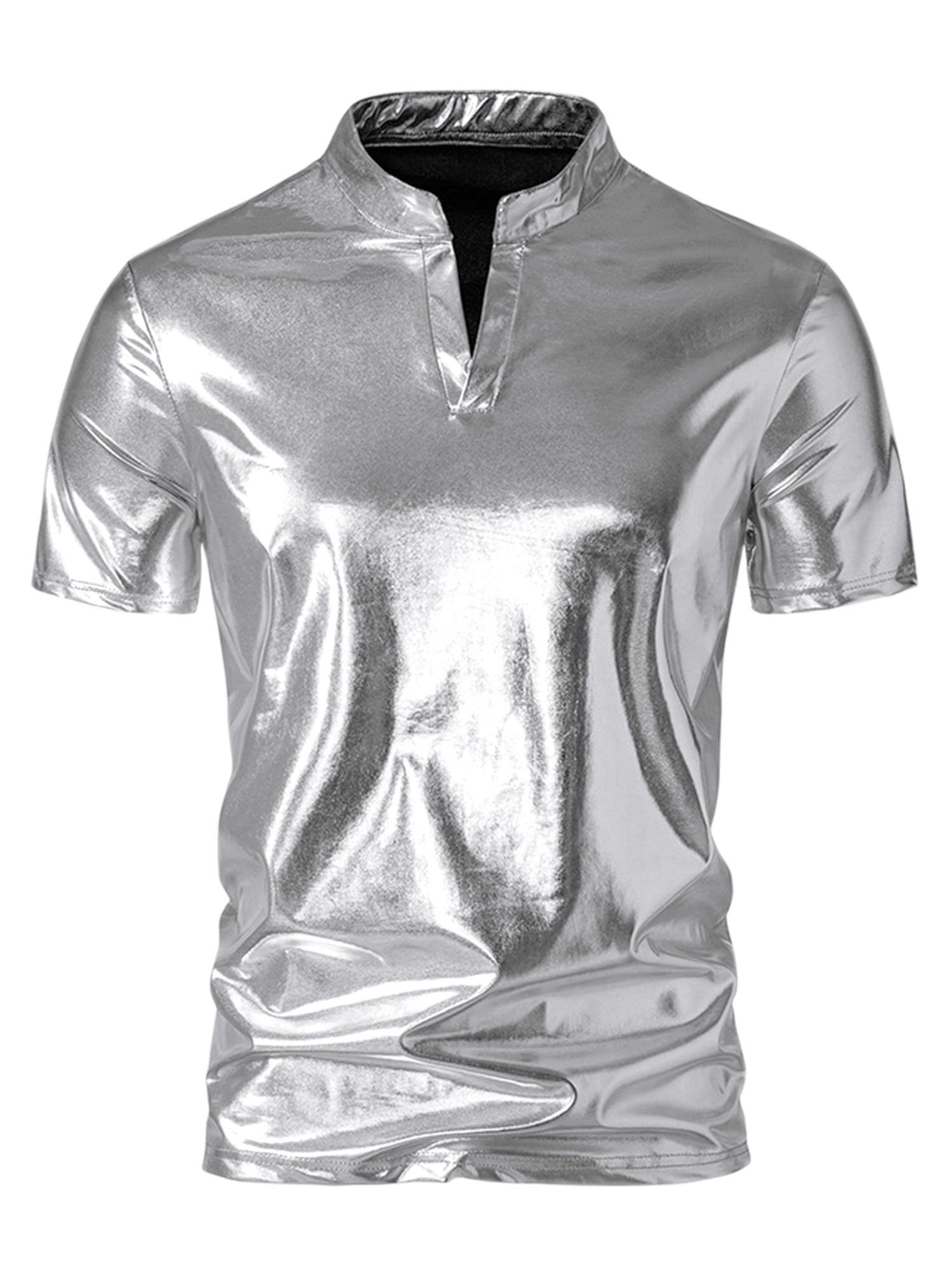Unique Bargains men's Metallic Polo Tee XL Silver Short Sleeves ...