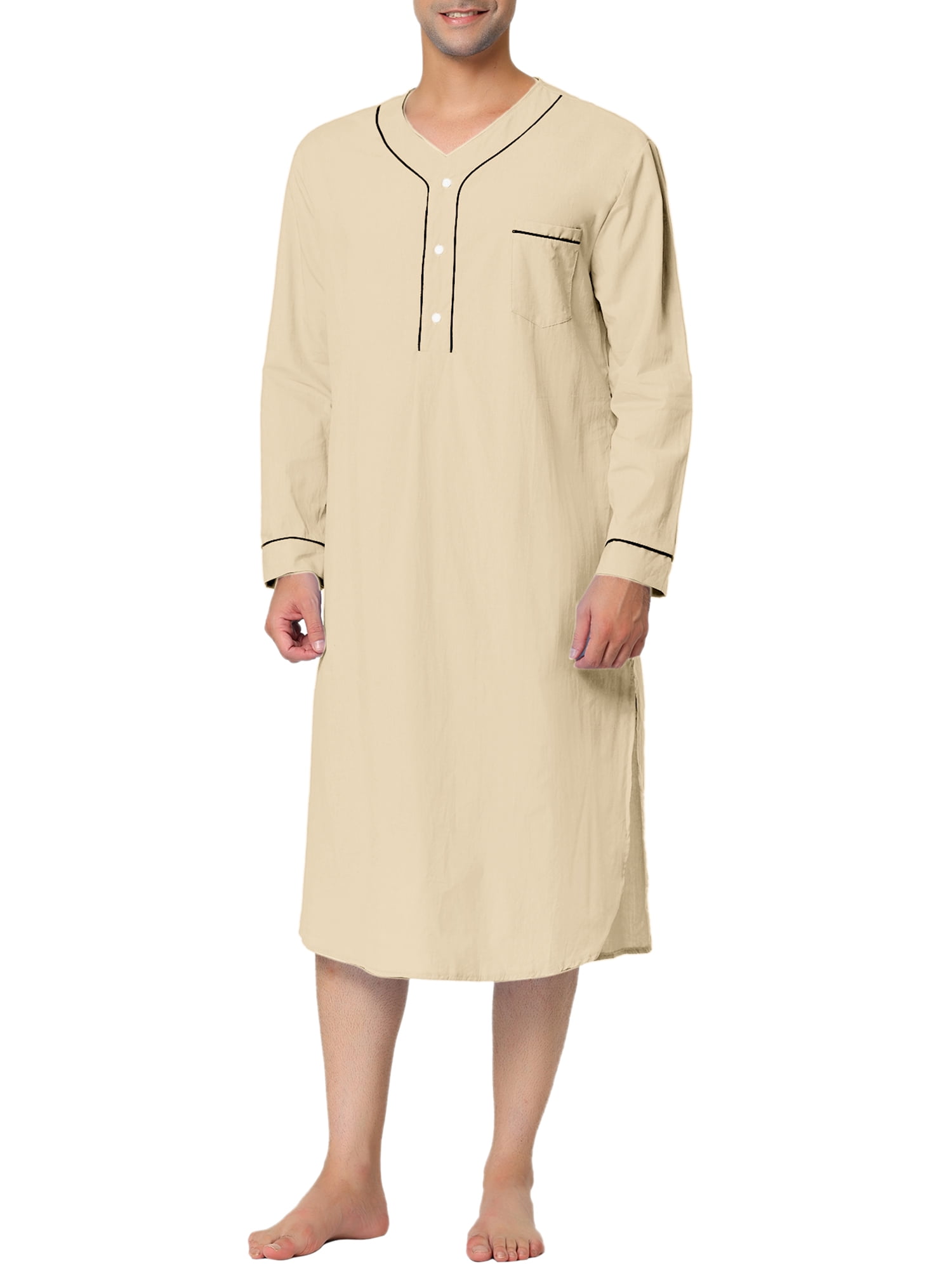Unique Bargains Men's Nightshirt Cotton Sleep Shirt Long Sleeve ...