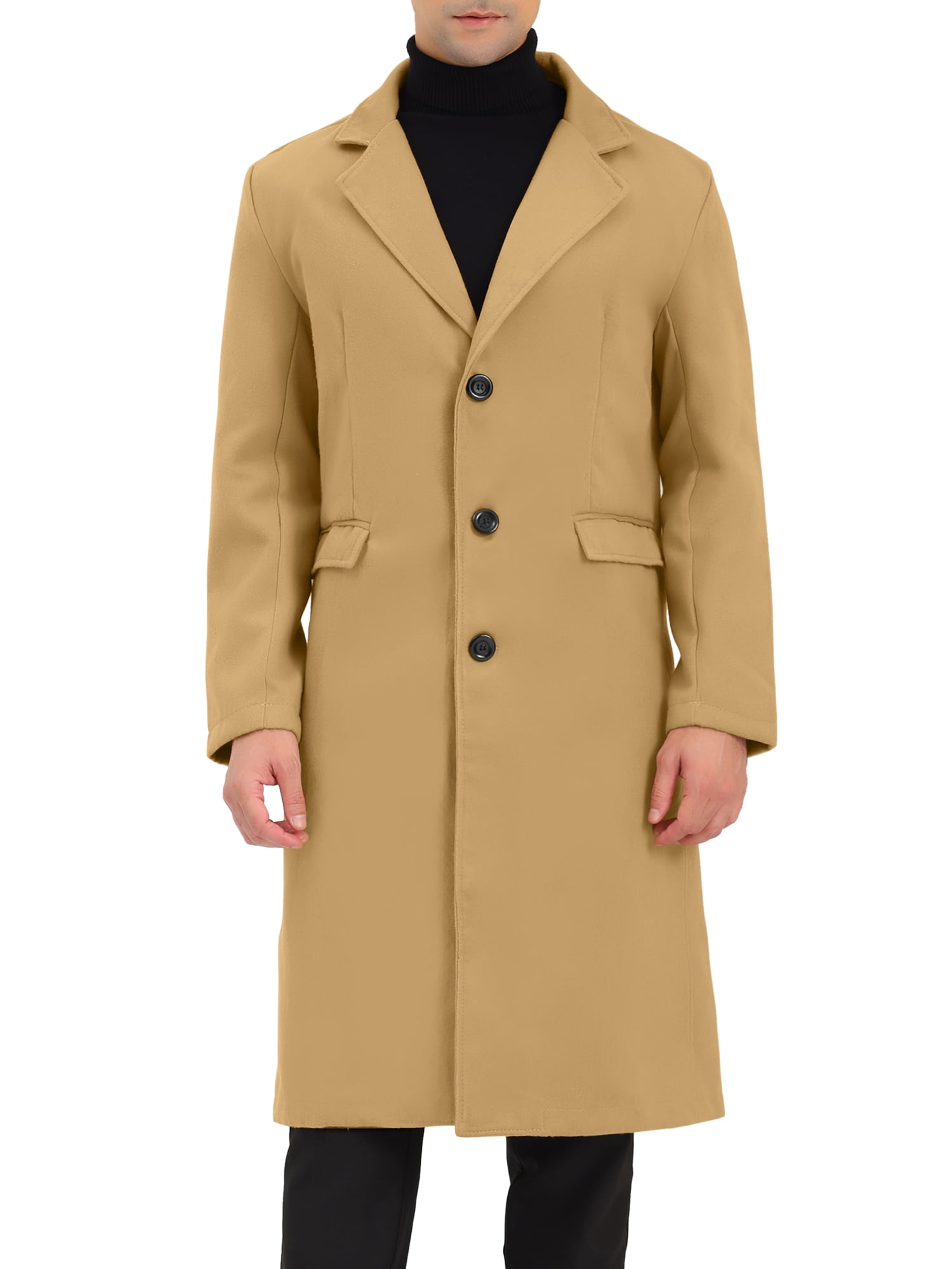 Unique Bargains men's Overcoat - Slim Fit Trench Coat M Khaki - Walmart.com