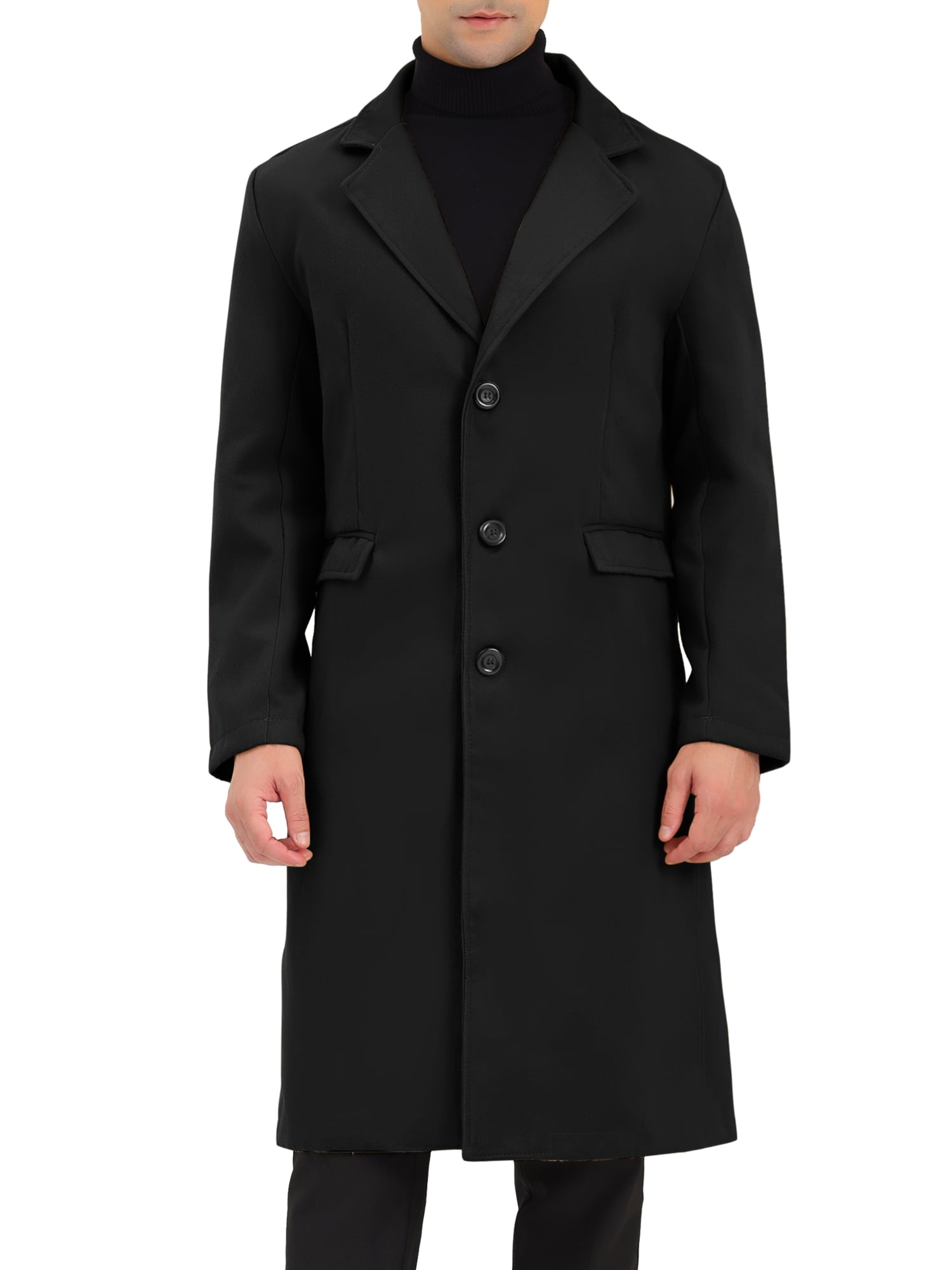 Unique Bargains Men's Overcoat Single Breasted Notched Lapel Long ...