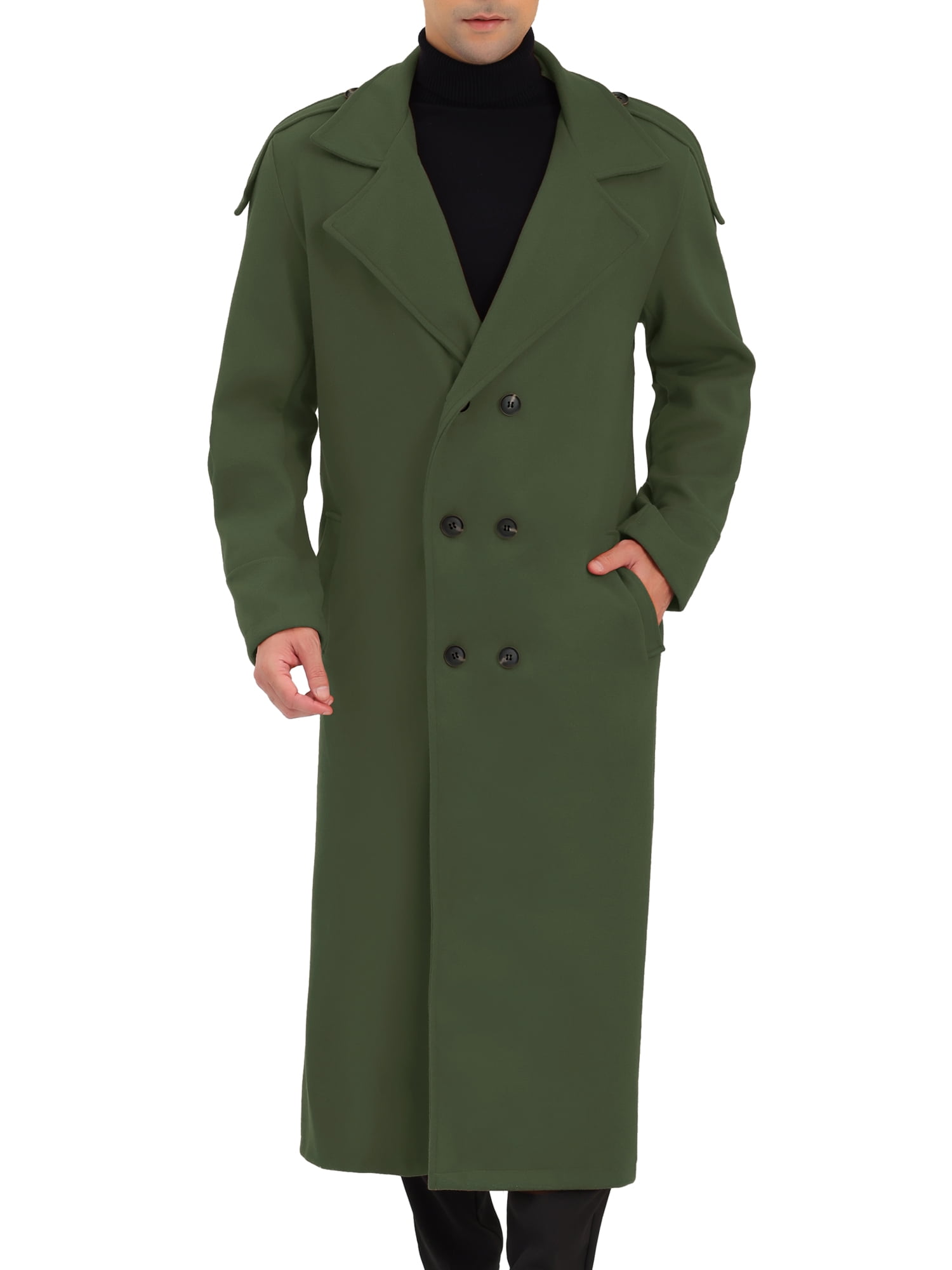 Unique Bargains Men's Pea Coat Notch Lapel Double Breasted Solid Color ...