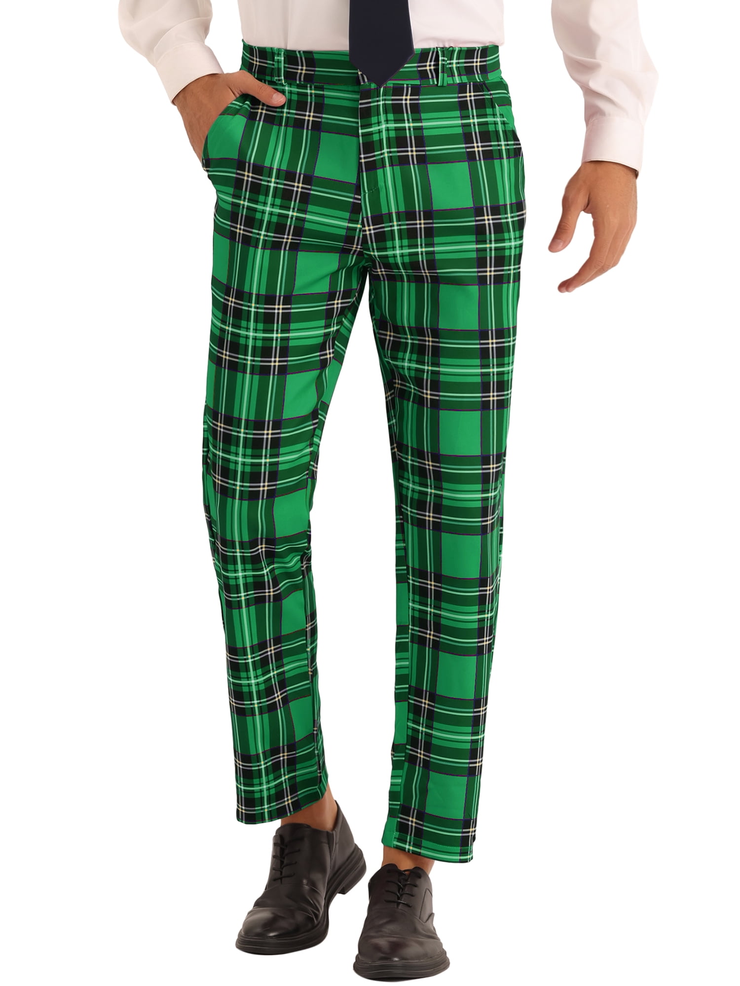 Unique Bargains Men's Plaid Dress Pants Slim Fit Straight Leg Formal ...