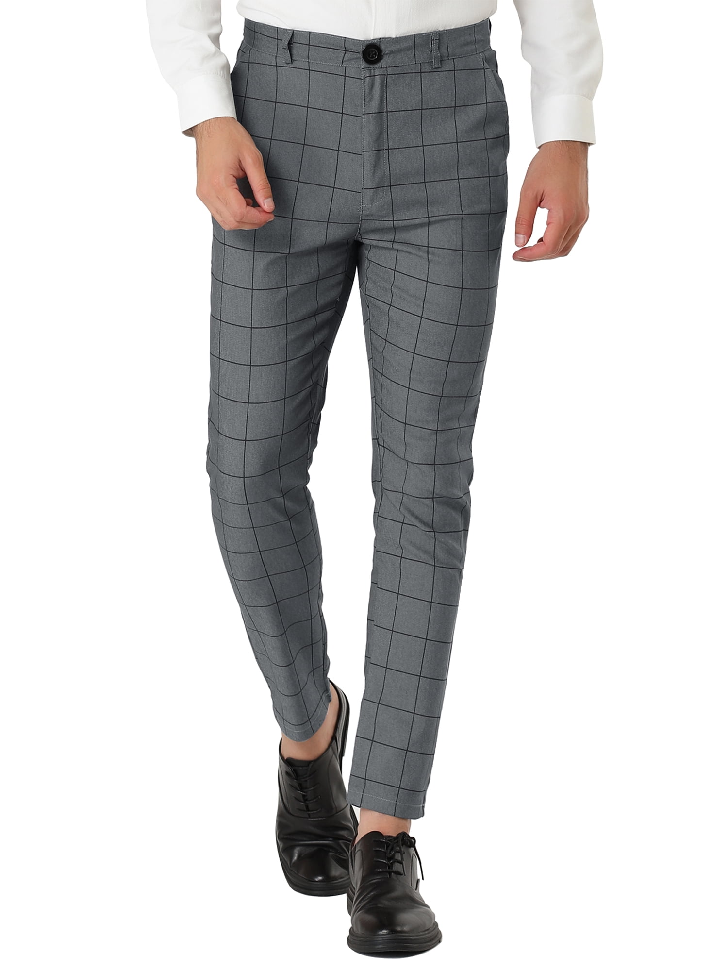 Unique Bargains Men's Plaid Dress Slim Fit Checked Business Pants with ...