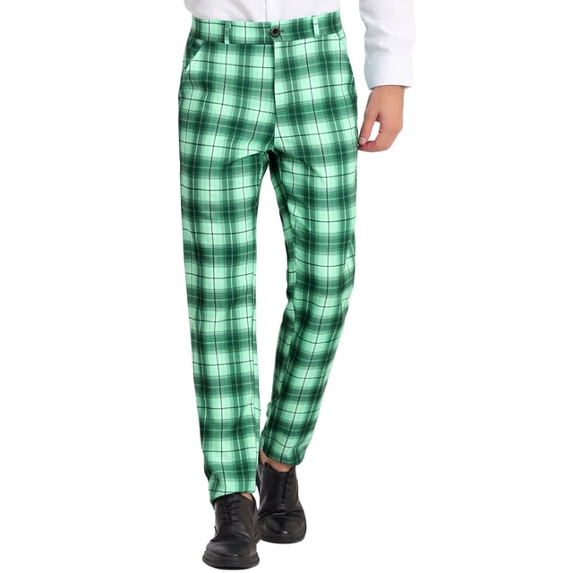 Unique Bargains Men's Plaid Slacks Regular Fit Flat Front Work Prom ...