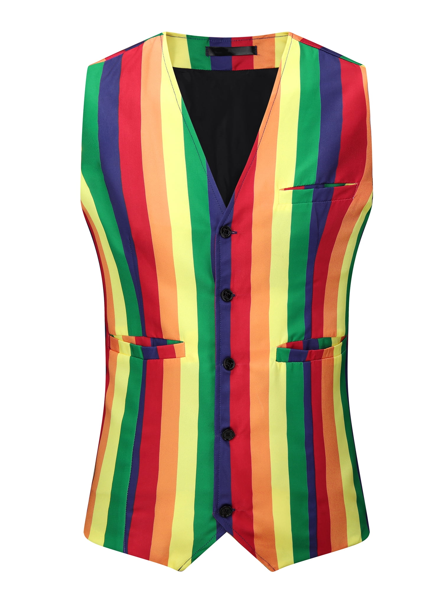 Unique Bargains Men's Rainbow Single Breasted Colorful Stripes ...