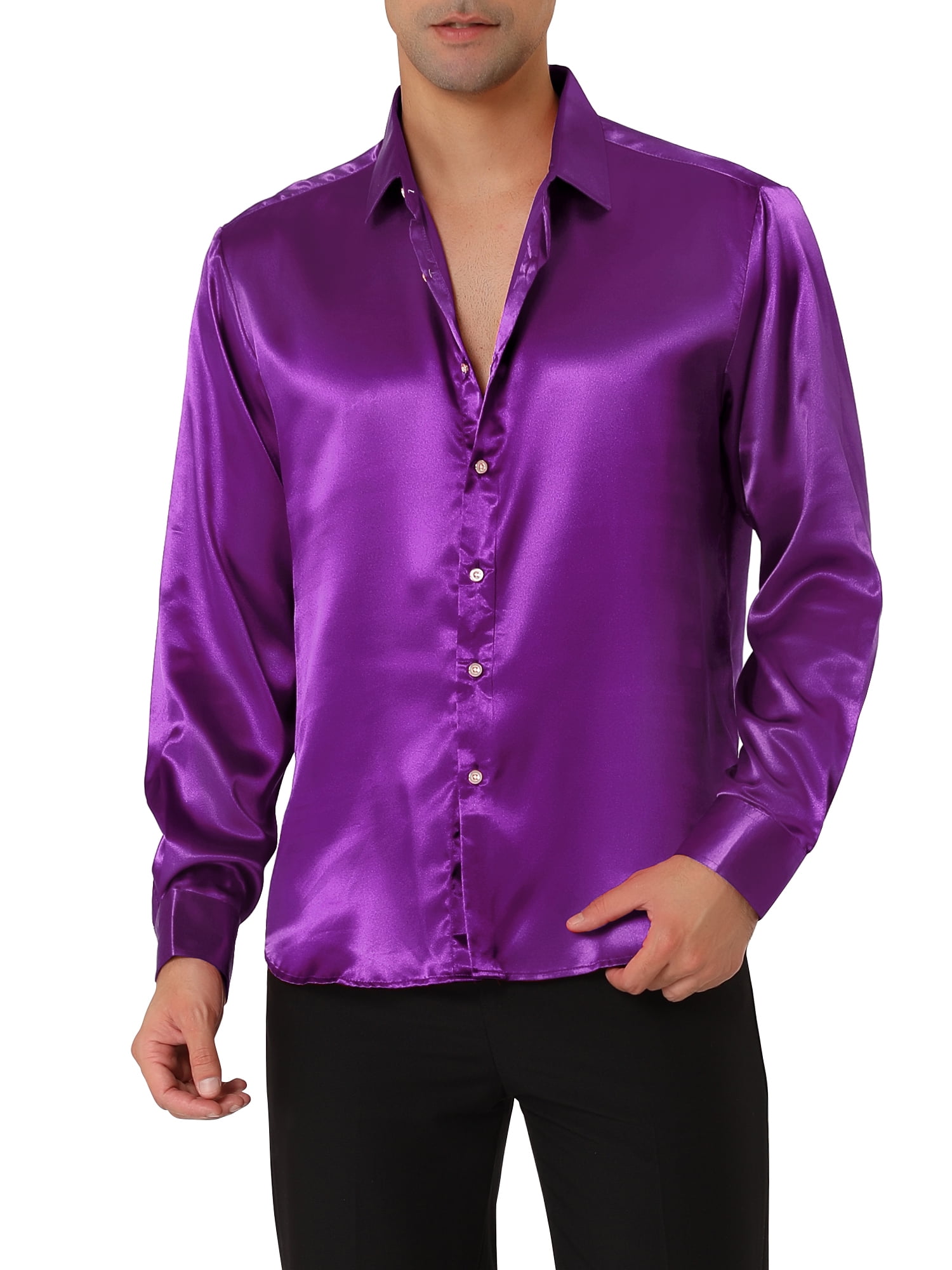 Bargains men's Satin V Neck Long Sleeves Button Down Prom Shirts ...