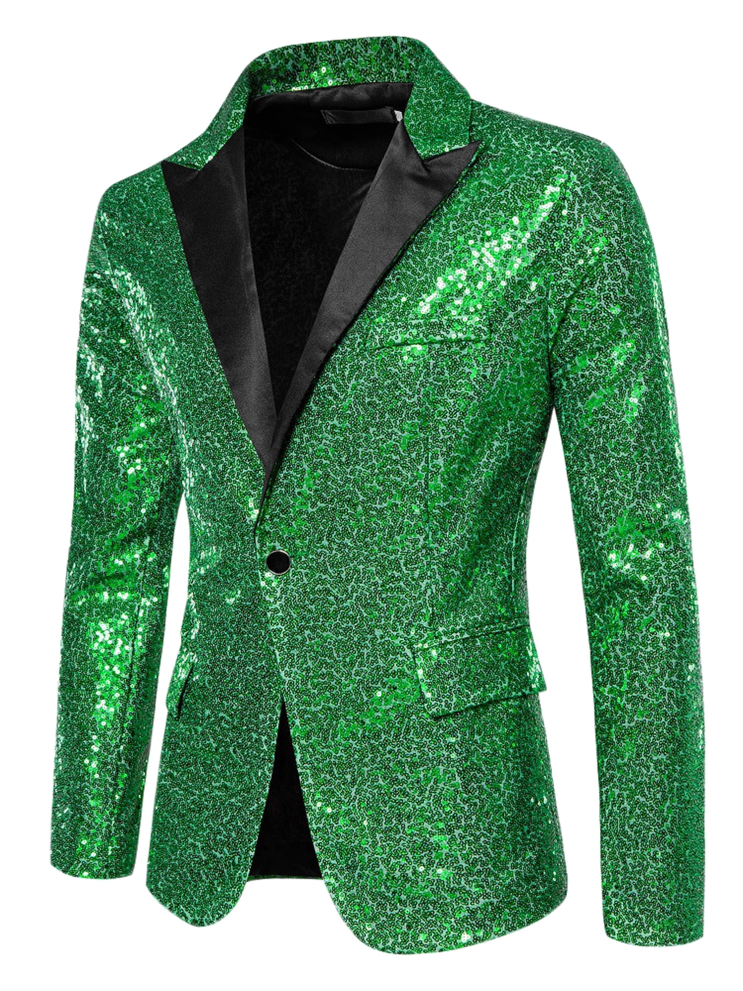Unique Bargains Men's Sequin Peak Lapel Color Block Shiny Sparkle ...
