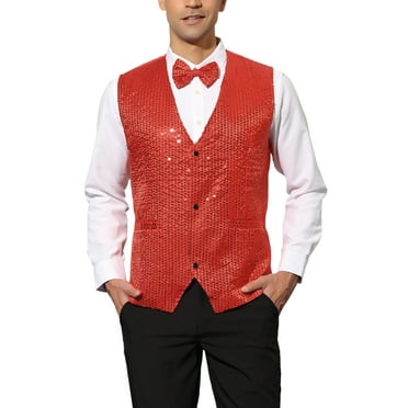 Unique Bargains Men's Disco Shiny Sequin Vest Suit Waistcoat Set with ...