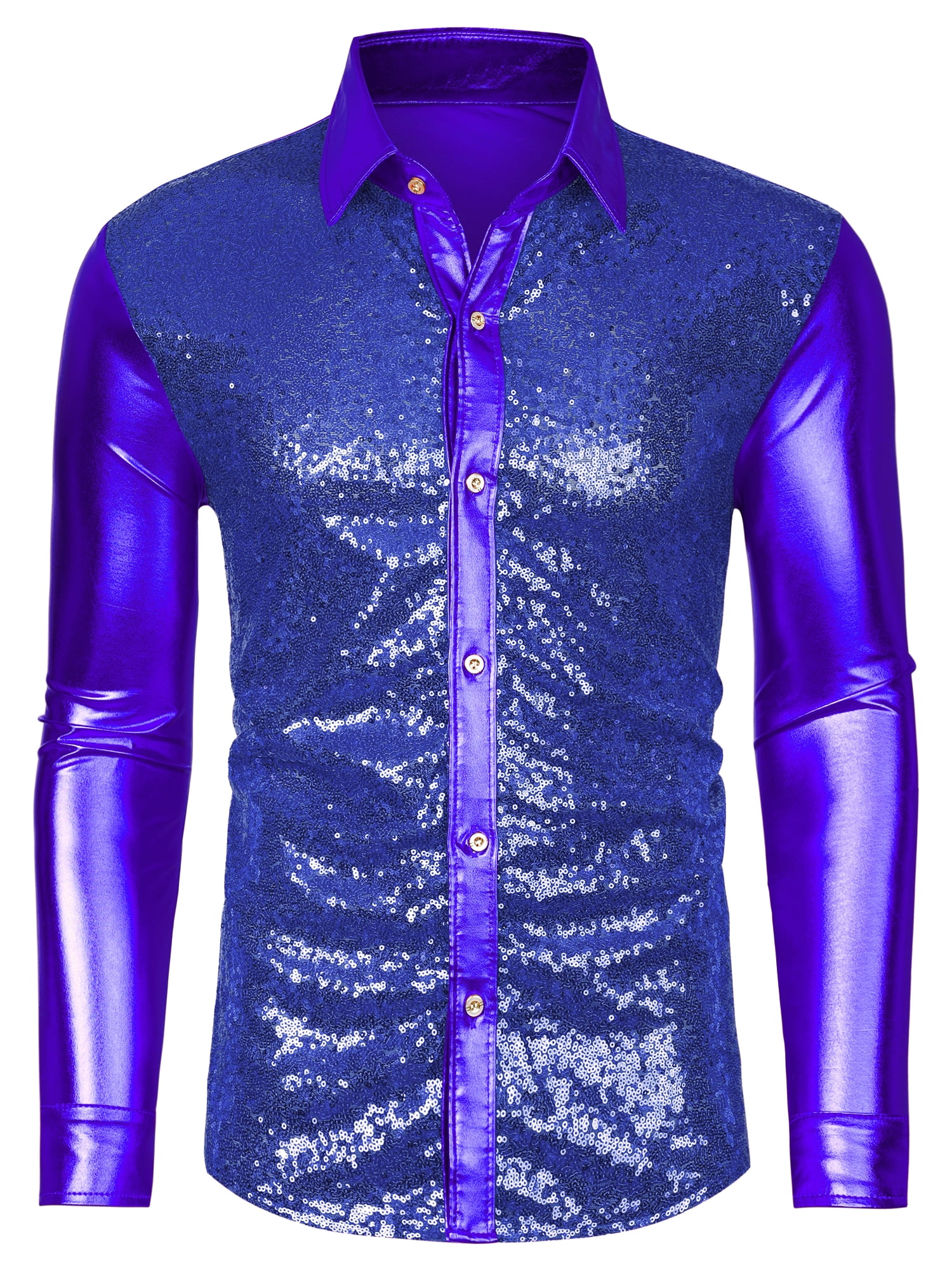 Unique Bargains Men's Shiny Sequins Shirt Slim Fit Long Sleeves Disco ...