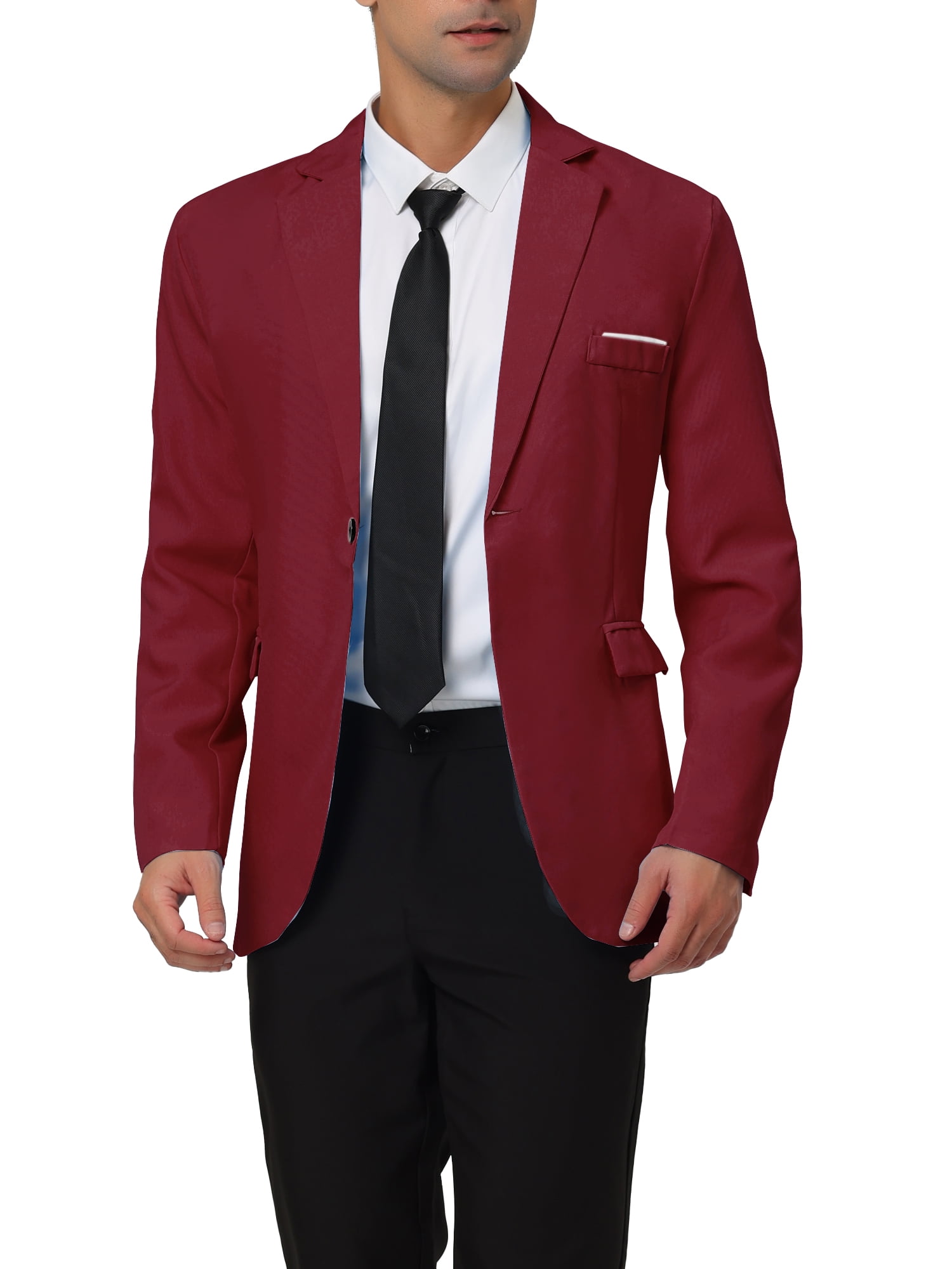 Unique Bargains Men's Slim Fit Blazer Single Breasted One Button Sports ...