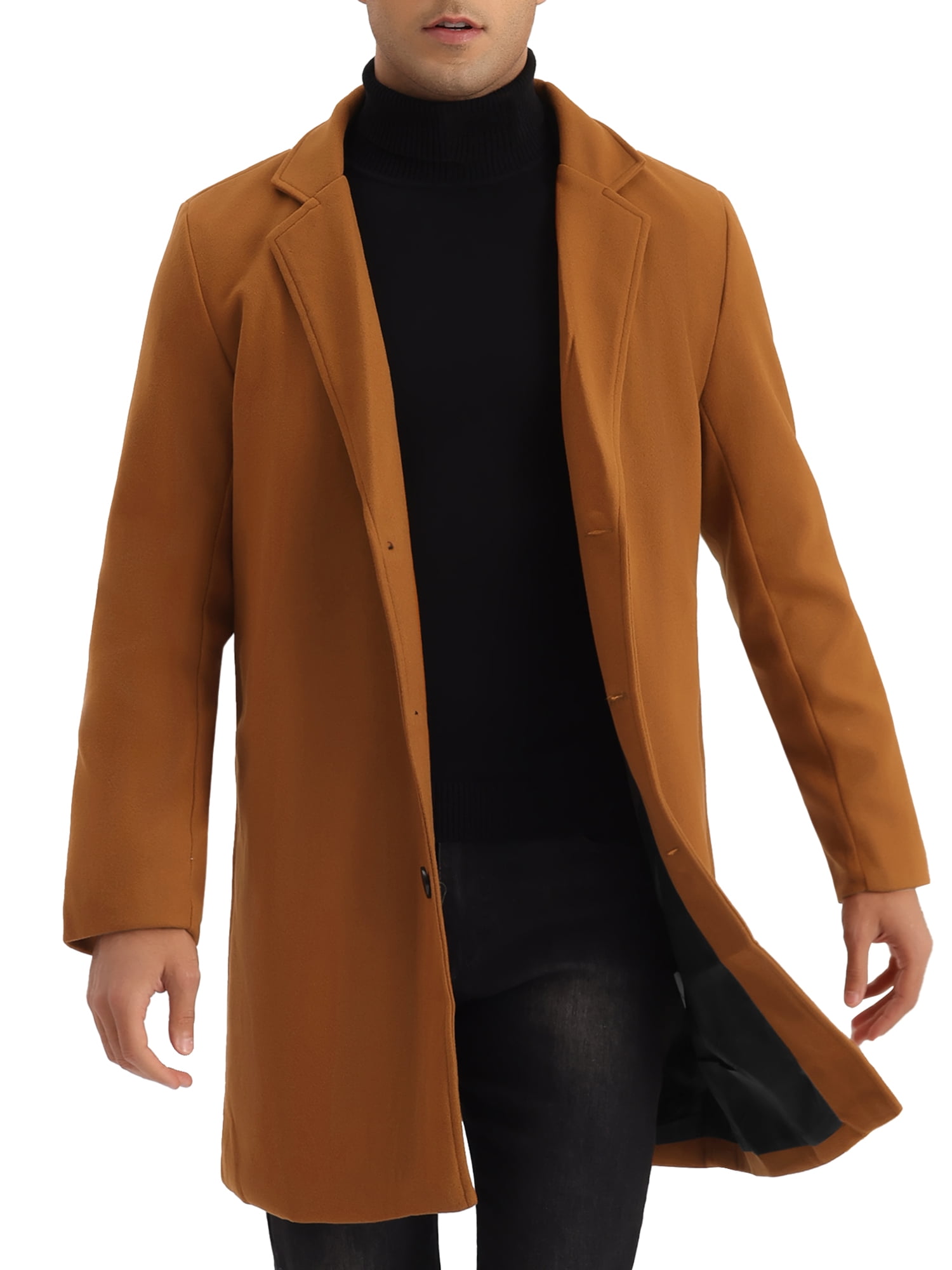 Unique Bargains Men's Slim Fit Notched Lapel Single Breasted Mid Length ...