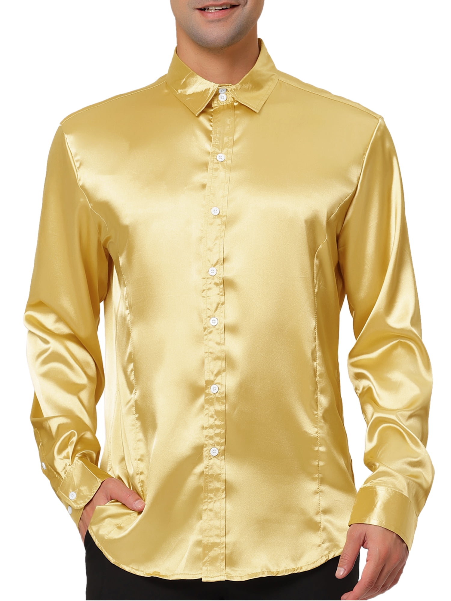 Unique Bargains men's Satin Dress Shirt - Long Sleeves, Button Down ...