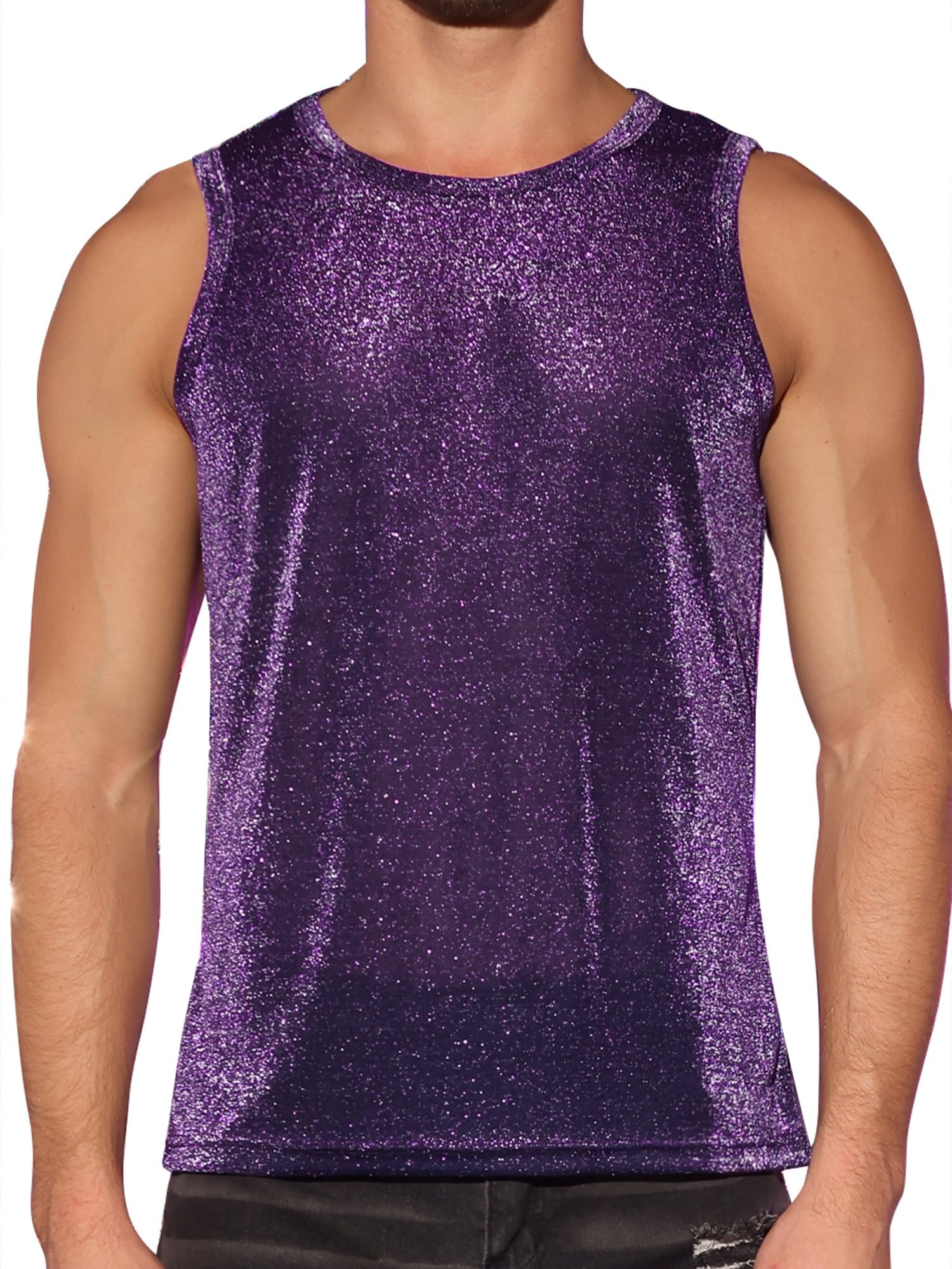 Unique Bargains Men's Sparkle Tank Top Slim Fit Shining Sleeveless See ...