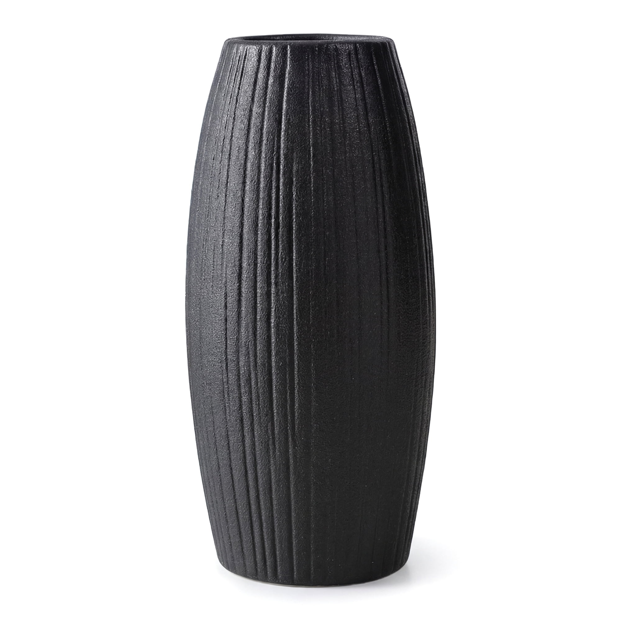 Unique Bargains Modern Decor Tall Ribbed Flower Vase Matte Black 4.1" x ...
