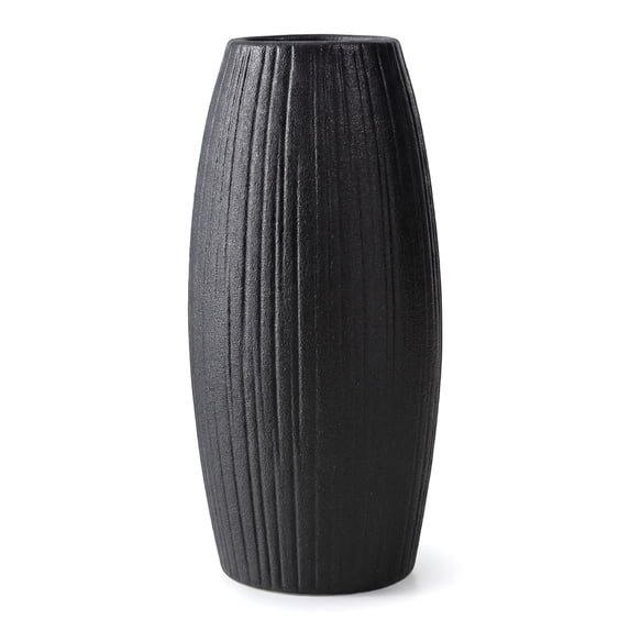 Unique Bargains Modern Decor Tall Ribbed Flower Vase Matte Black 4.1" x ...