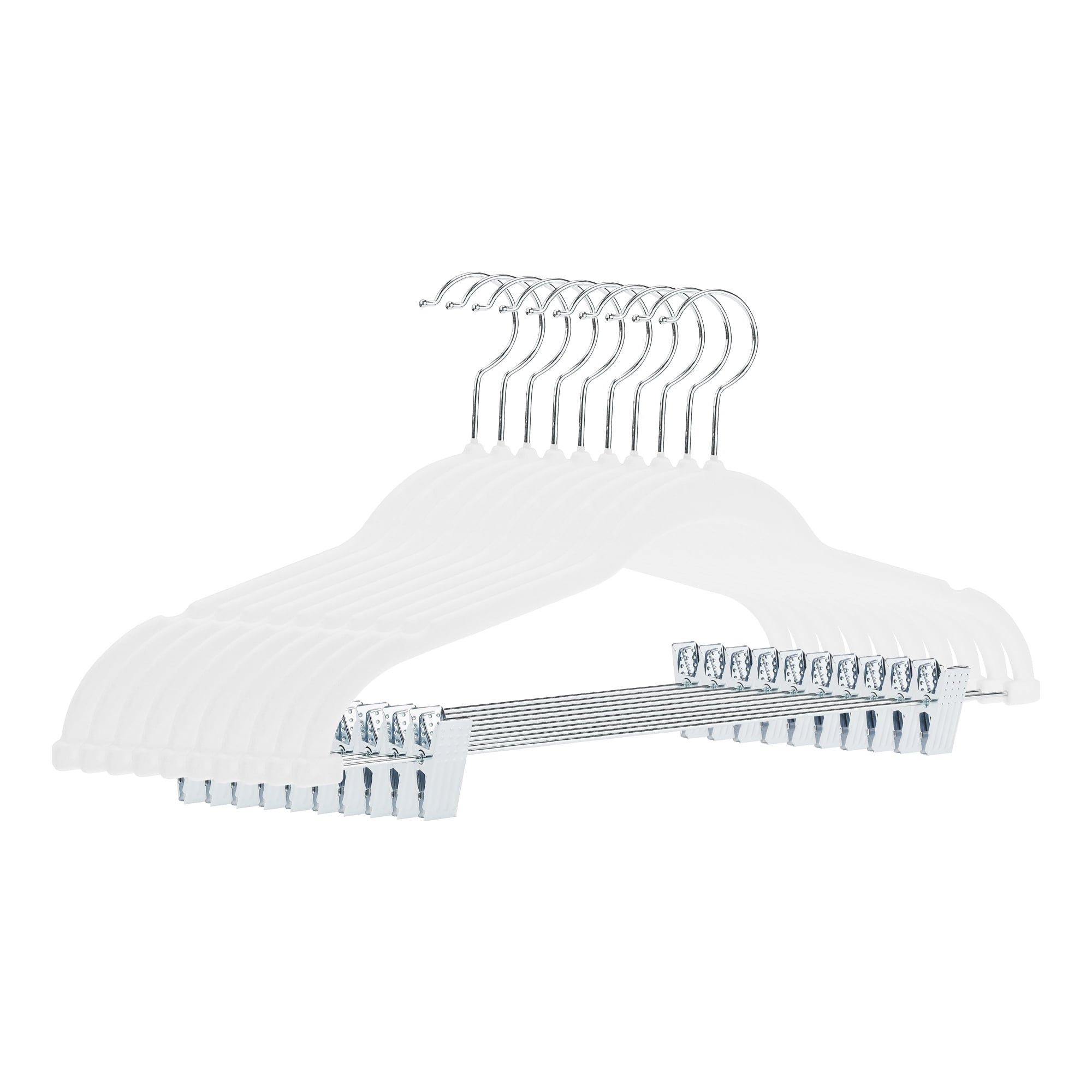 Unique Bargains Non-Slip Flocked Hangers with Pinch Clips 10 Packs ...