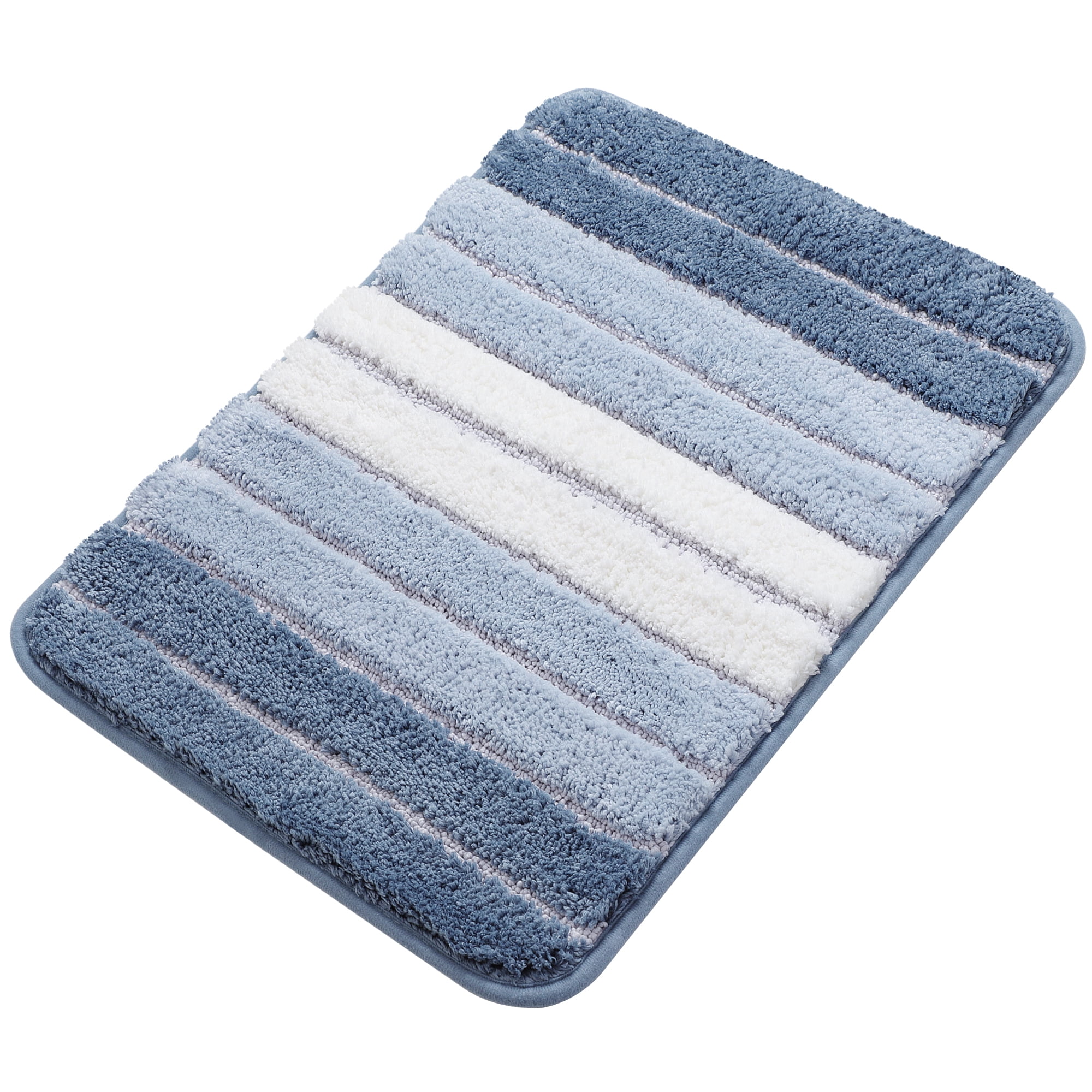 Unique Bargains Non Slip Soft Microfiber Striped Bathroom Rugs Blue 16 ...