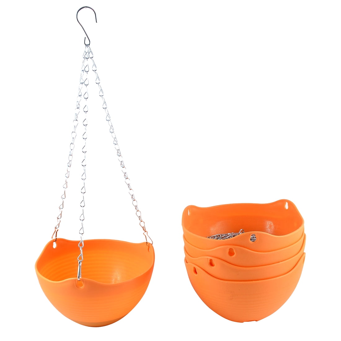 Unique Bargains Orange Plastic Hanging Flower Pot Plant Planter Basket ...