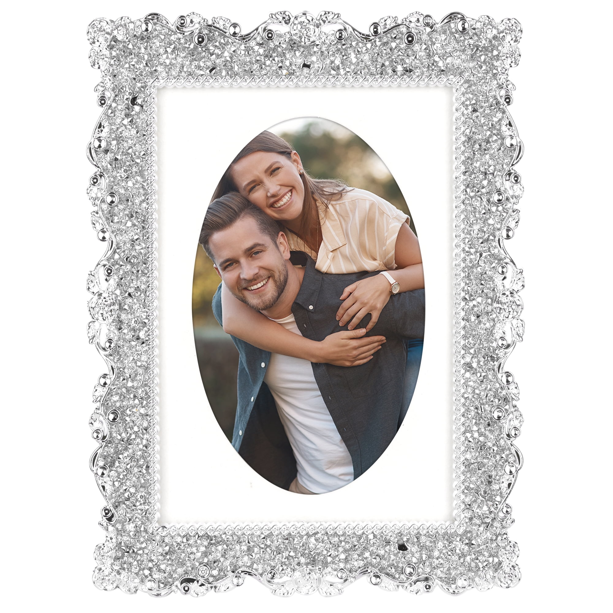 Unique Bargains Plated Picture Frame with Crystal Photo Frames Silver ...