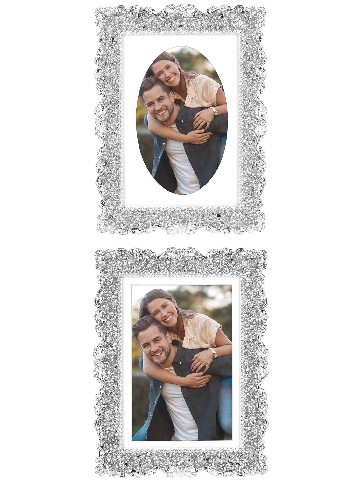 Unique Bargains Plated Picture Frame with Crystal Photo Frames Silver ...