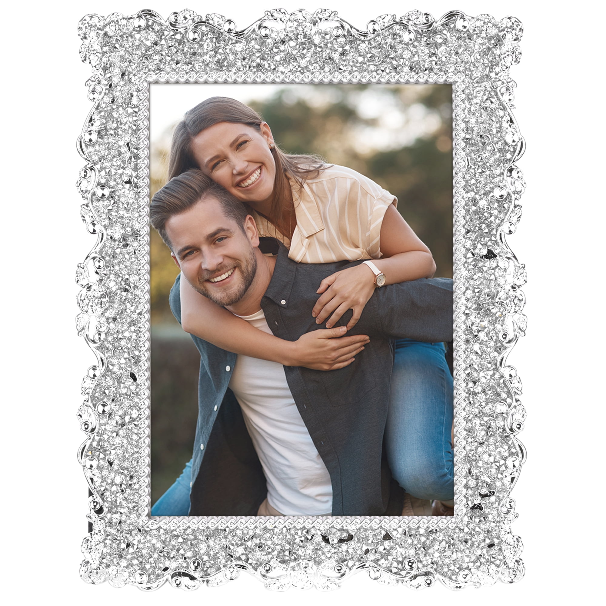 Unique Bargains Plated Picture Frame with Crystal Photo Frames Silver ...