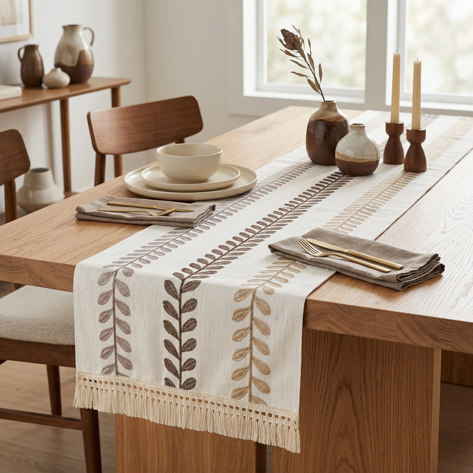 Unique Bargains Polyester Floral with Tassel Table Runner for Decor ...