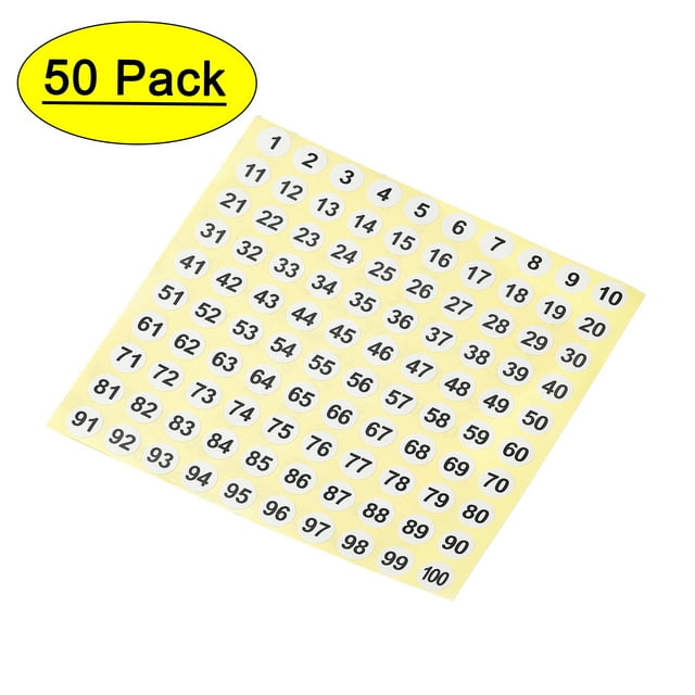 Unique Bargains Round Number Stickers 10mm Dia Number 1-100 Coated Paper Label 50 Sheets, Black ...