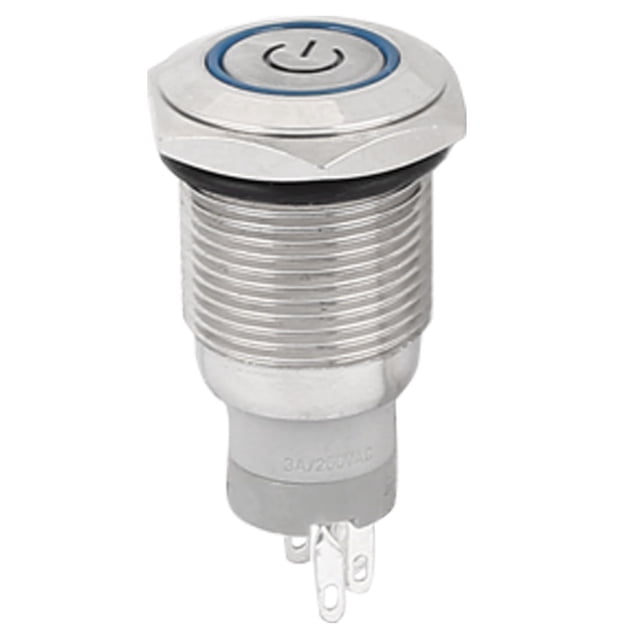 Unique Bargains SPDT Latching Blue Lighted Metal Push Button Switch for ...
