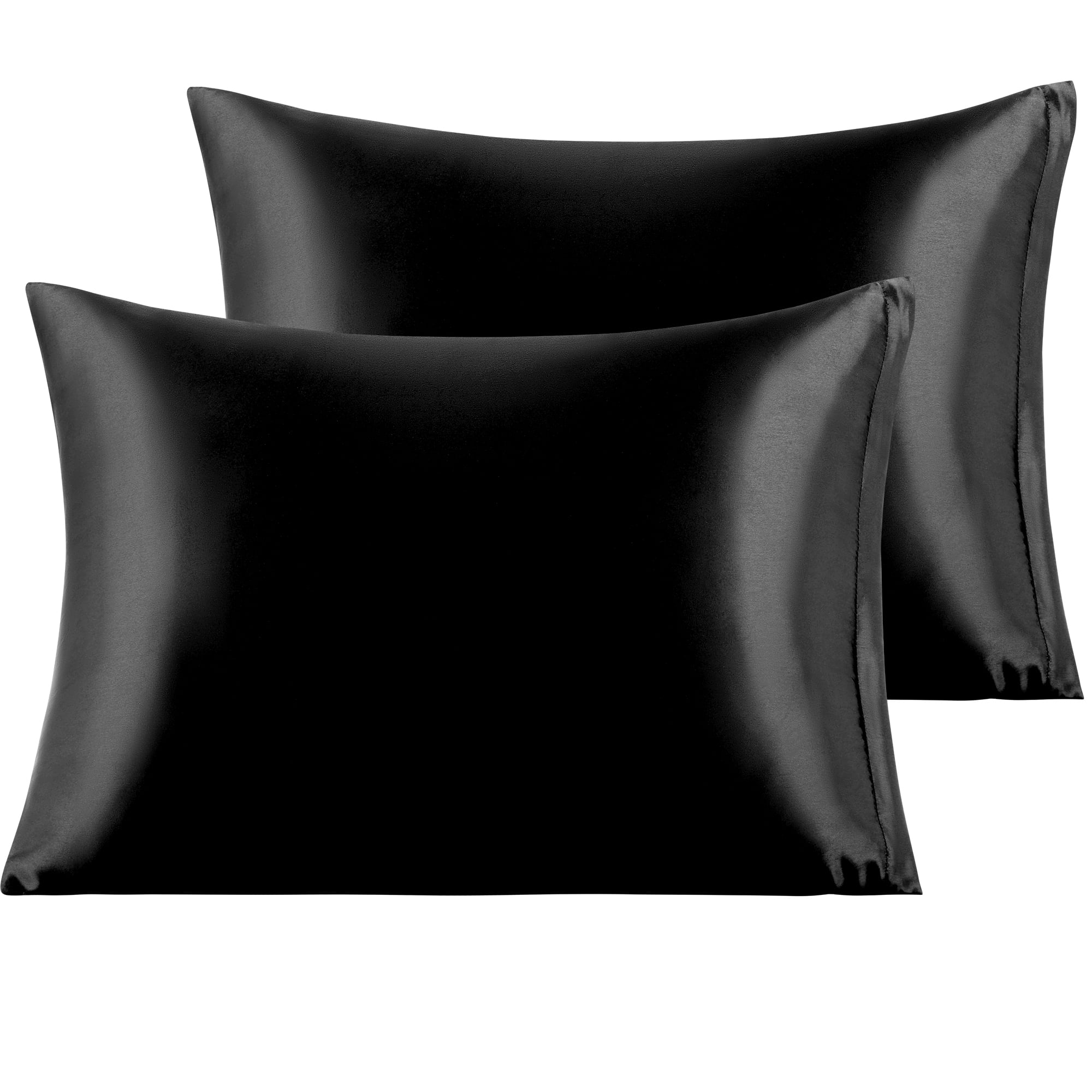 Unique Bargains Satin Pillowcases Set of 2 Black 17x25 Luxurious Smooth ...